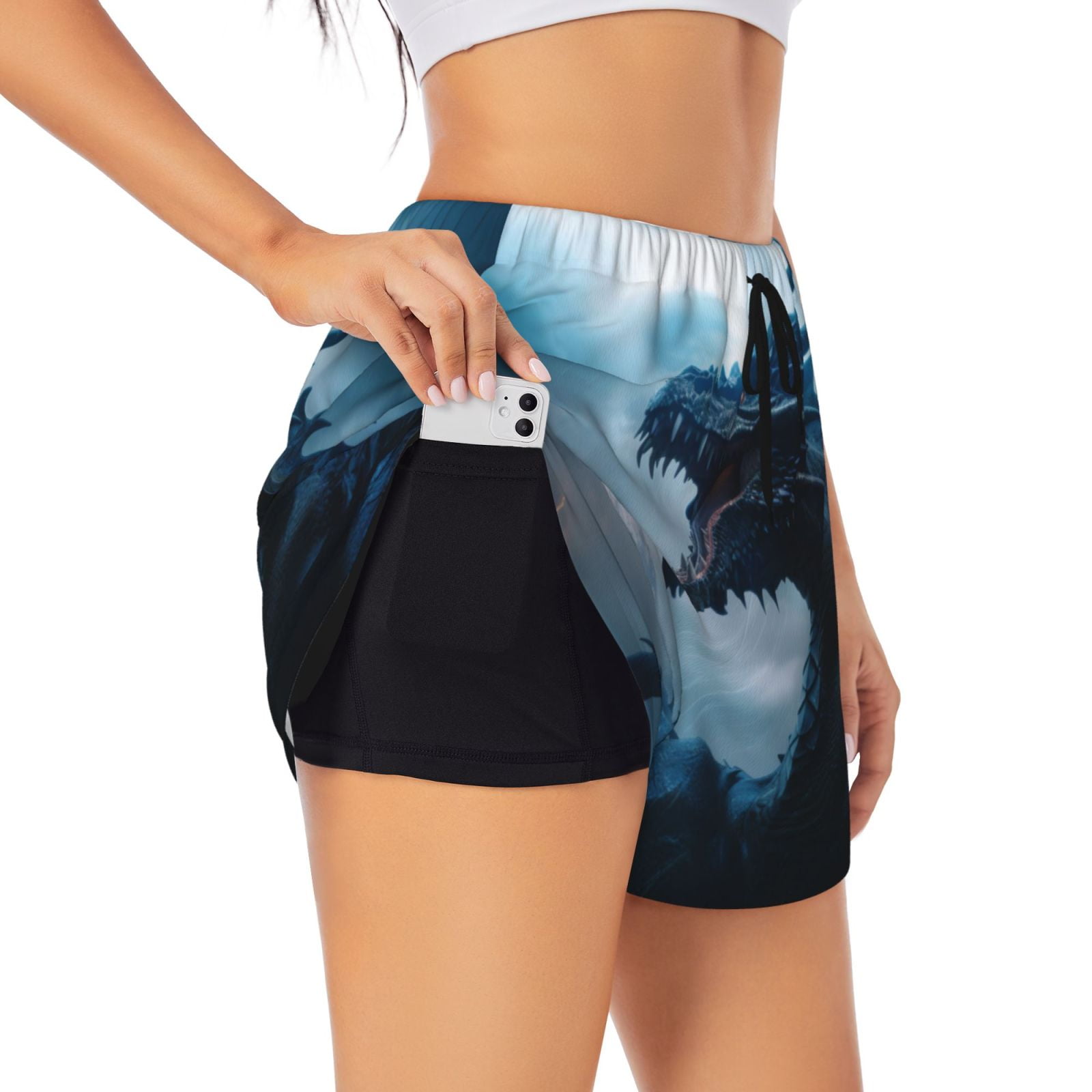 Daiia Blue Thunder Storm Dragon Pattern Women's 2 in 1 Running Shorts ...