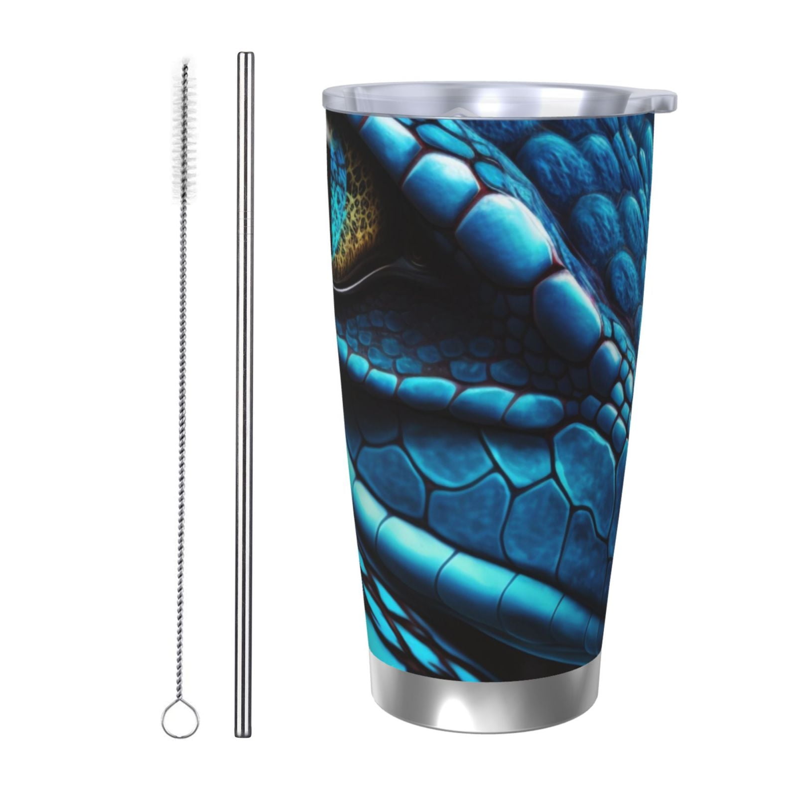 Daiia Blue Viper Snake Closeup Face Printed 20oz Insulated Coffee Cup ...