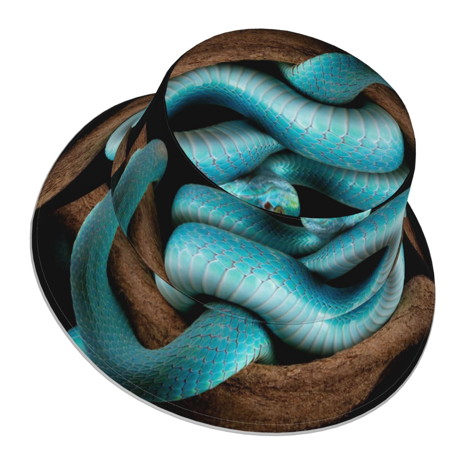 Daiia Blue Viper Snake Pattern Bucket Hat - Trendy Cotton Sun Hat for ...