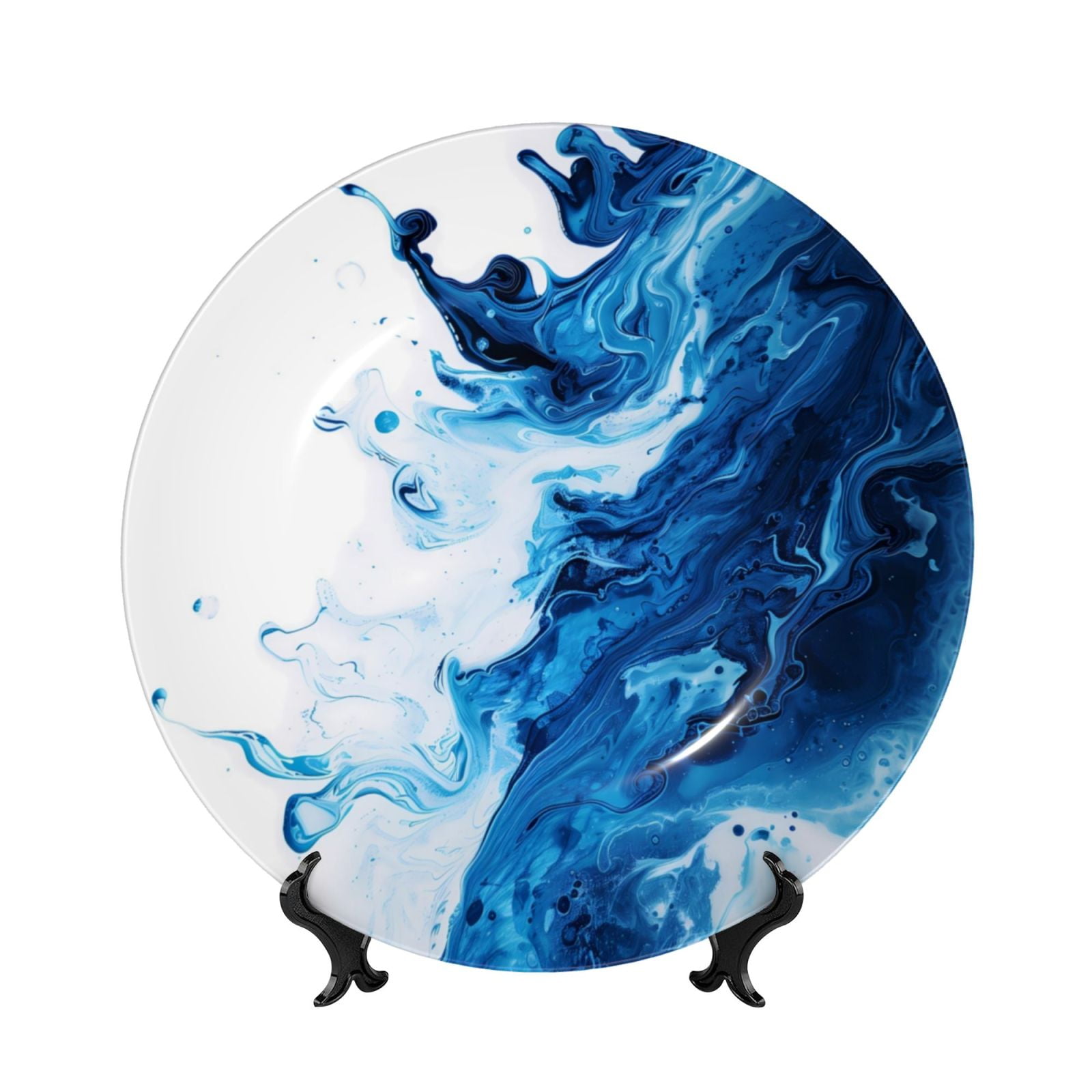 Daiia Blue White Fluid Art Printed Pattern Ceramic Plate Dinner Plates ...