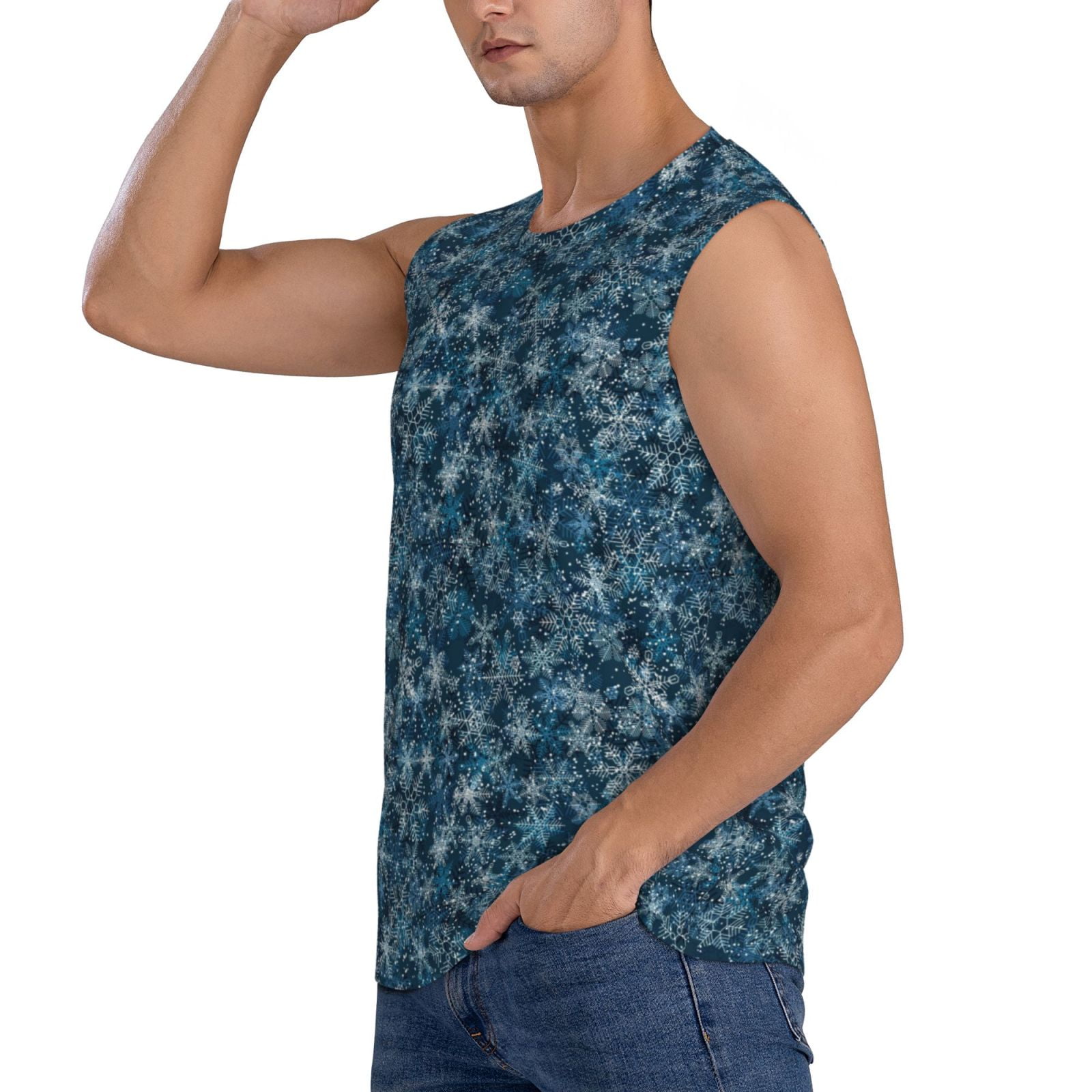 Daiia Blue and White Gradient Snowflake Printed Men's Tank Tops,Casual ...