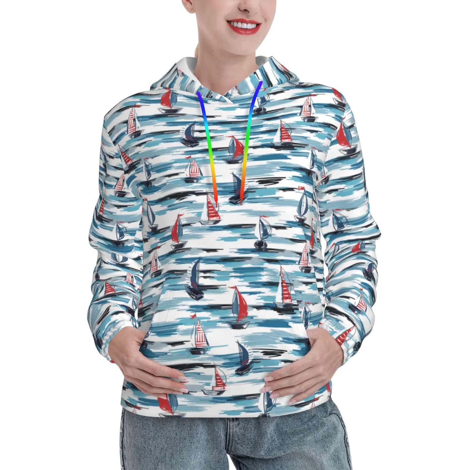 Daiia Boat In Ocean Pattern Women's Fashion Hoodies & Sweatshirts with ...