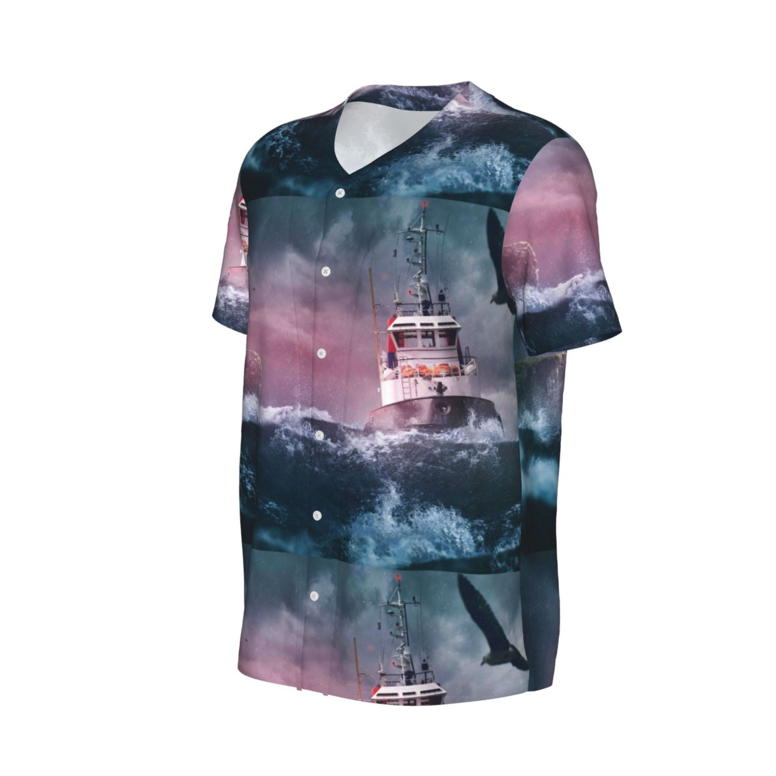 Daiia Boat Lighthouse Storm Waves Mens Baseball Jersey Button Down ...