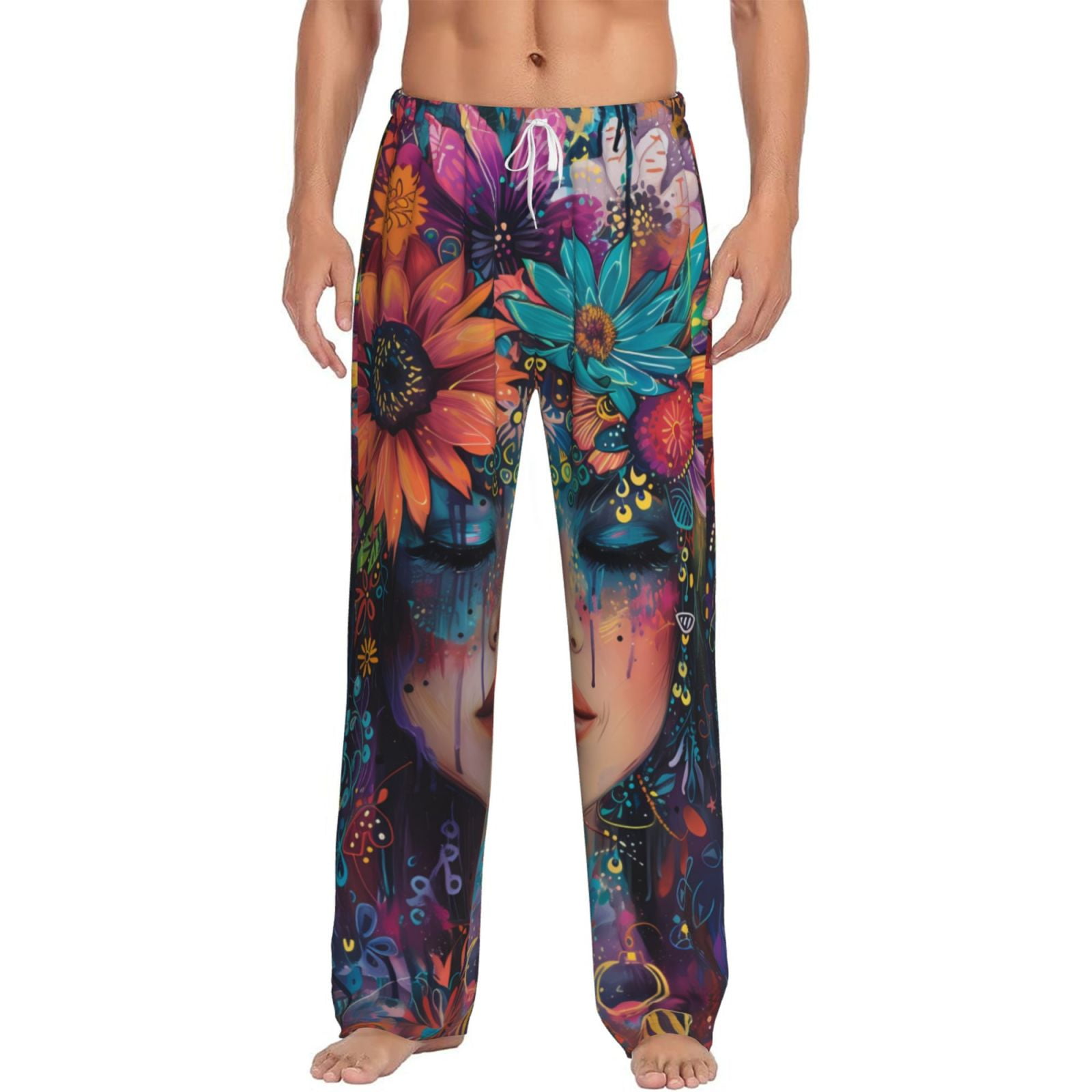 Daiia Bohemian Colorful Flower Woman Men's Sleep Pant with Pockets and ...