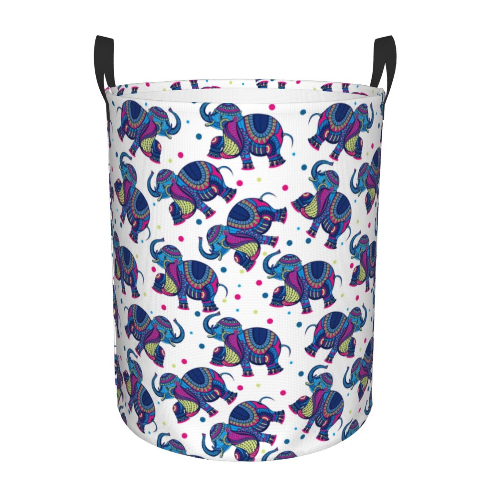 Daiia Boho elephant Pattern Round Laundry Basket with Handles Thickened ...