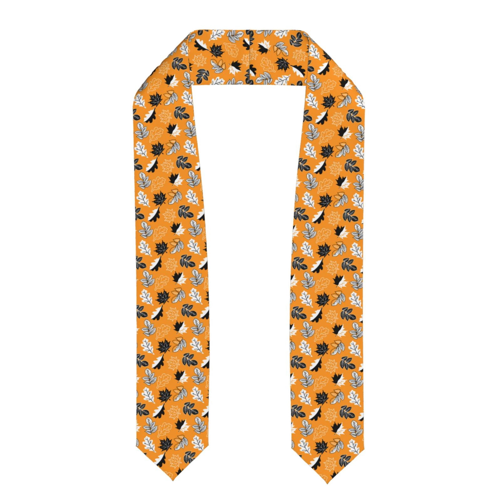 Daiia Bold Black and White Leaves Orange Pattern Graduation Shawl Stole ...