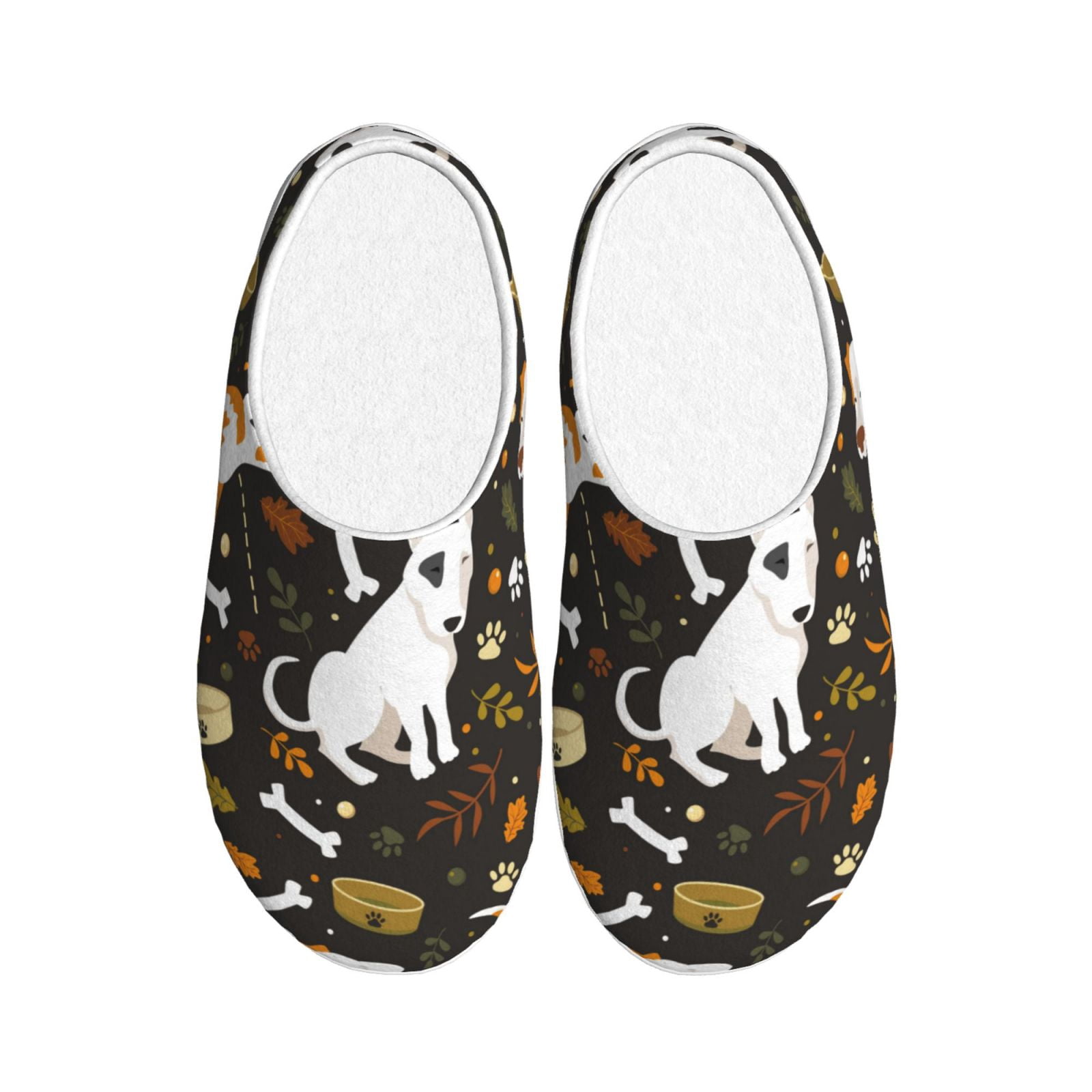 Daiia Bones And Leaves Print Women’s Fuzzy Slippers Memory Foam ...