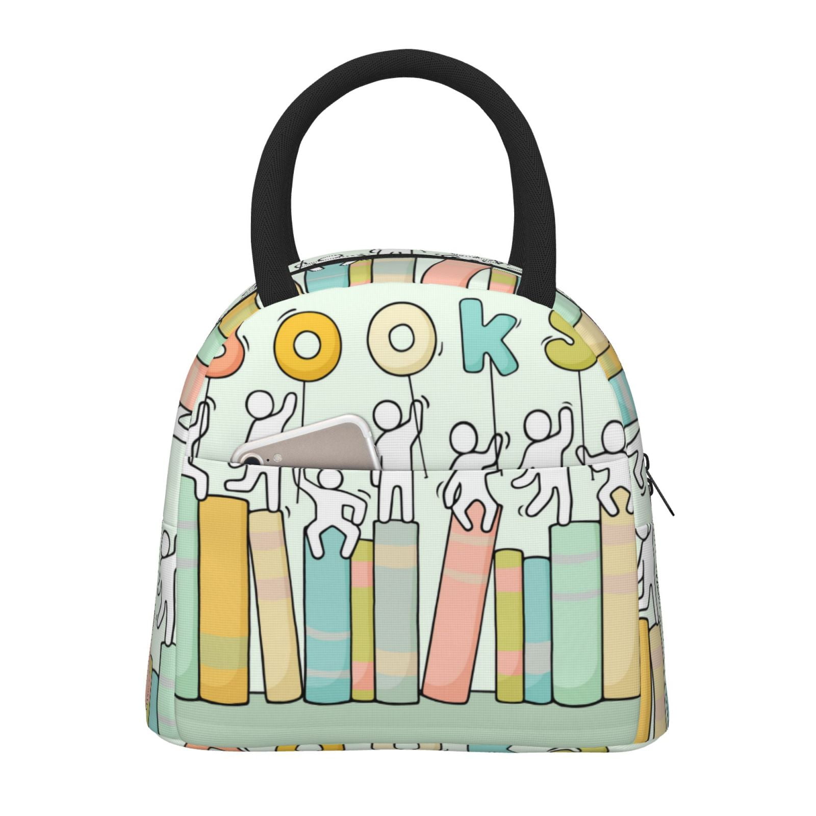 Daiia Books Pattern Lunch Bag , Insulated Lunch Box, Small Leakproof ...