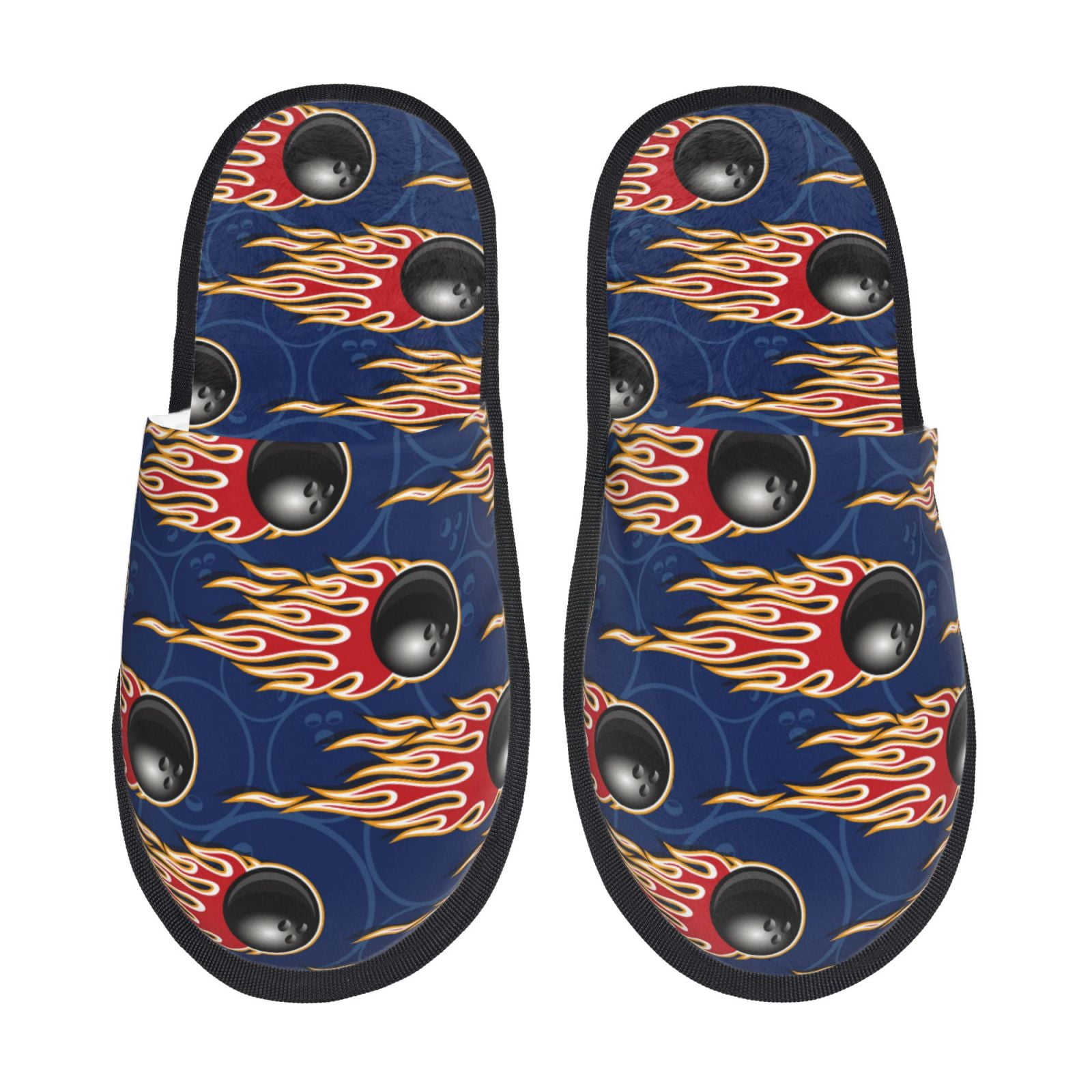 Daiia Bowling Ball And Flame Pattern Furry Slippers for Women and Men ...