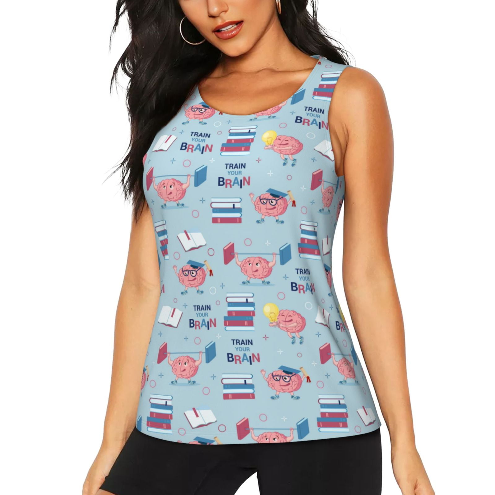 Daiia Brain Training Printed Womens Workout Tops for Women Quick-dry ...