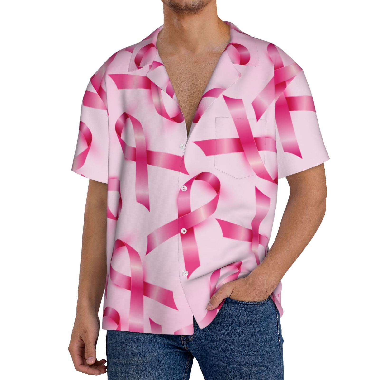 Daiia Breast Cancer Ribbons Awareness Men's Linen Shirts Short Sleeve ...