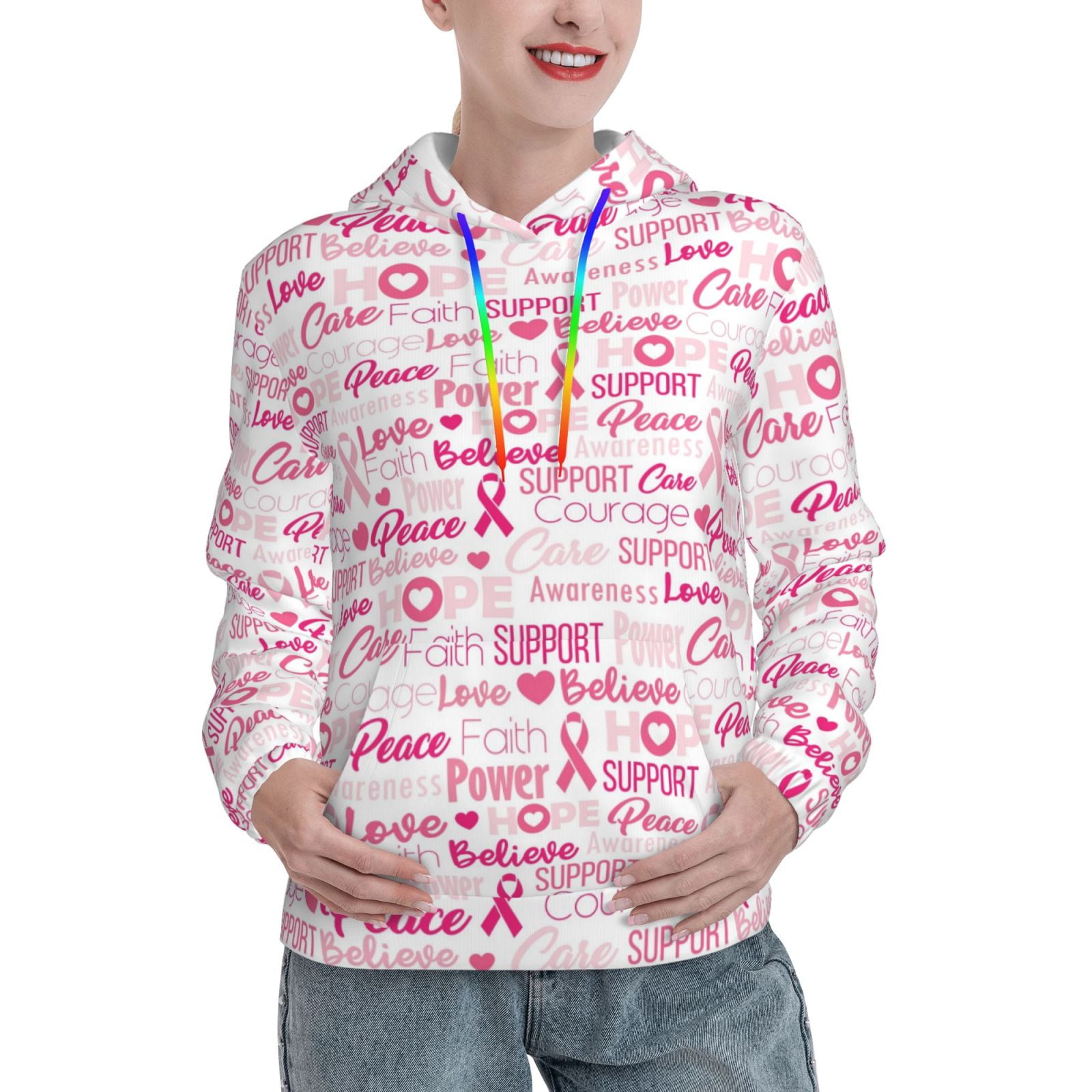 Daiia Breast Cancer Ribbons Awareness Pattern Women's Fashion Hoodies ...