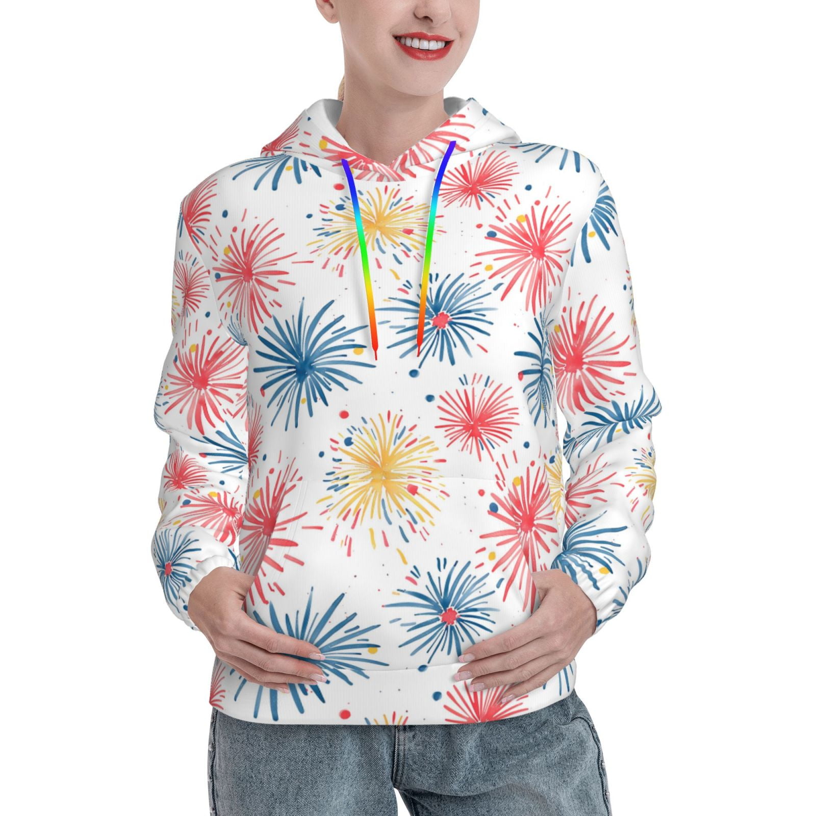Daiia Bright Colorful Fireworks Pattern Women's Fashion Hoodies ...