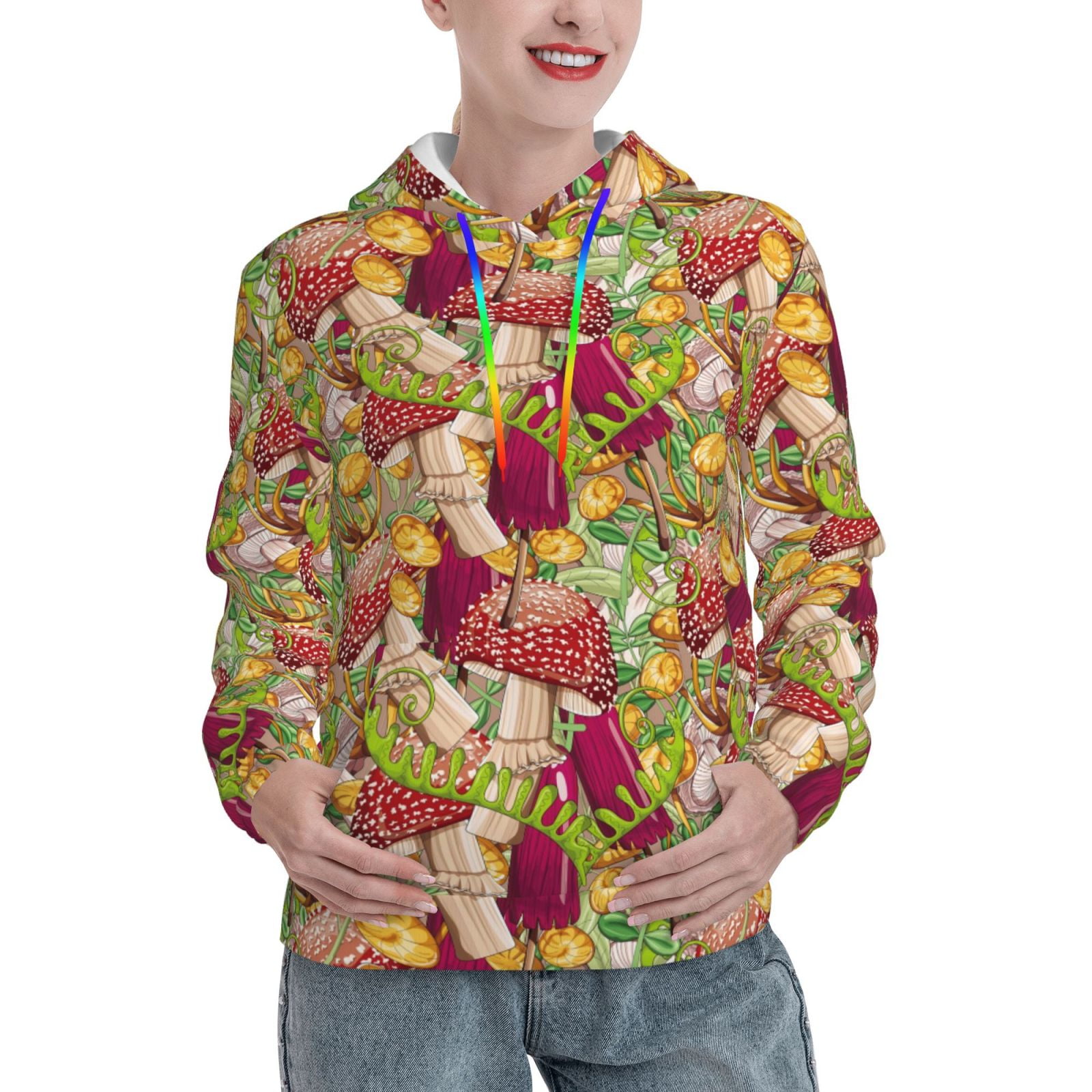 Daiia Bright Mushrooms Pattern Women's Fashion Hoodies & Sweatshirts ...