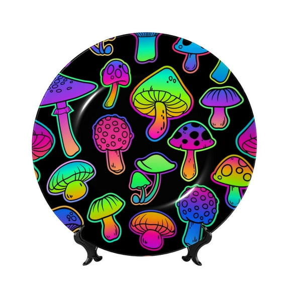 Daiia Bright Mushrooms Printed Pattern Ceramic Plate Dinner Plates Bone ...