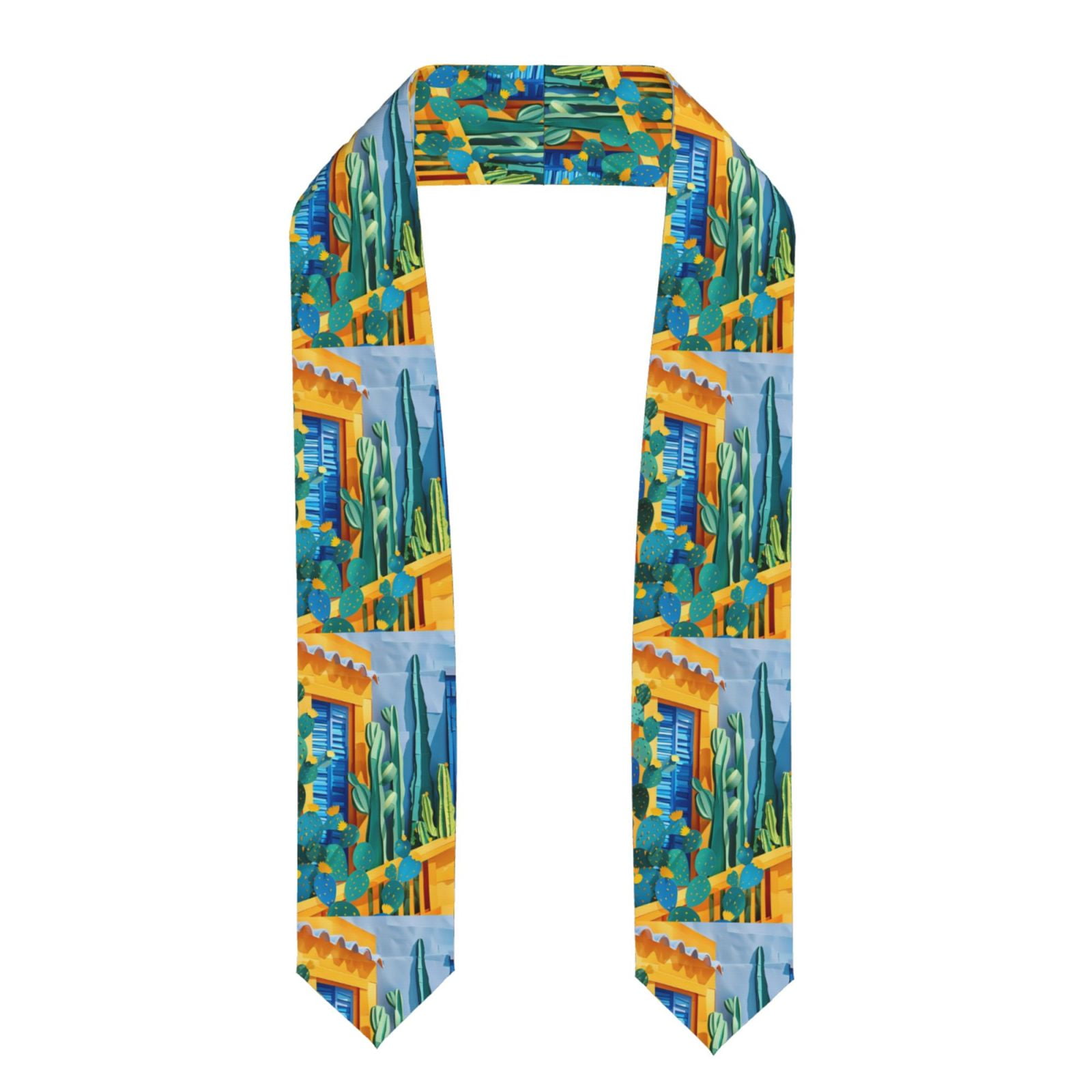 Daiia Bright Paper Cactus Scene Pattern Graduation Shawl Stole – Satin ...