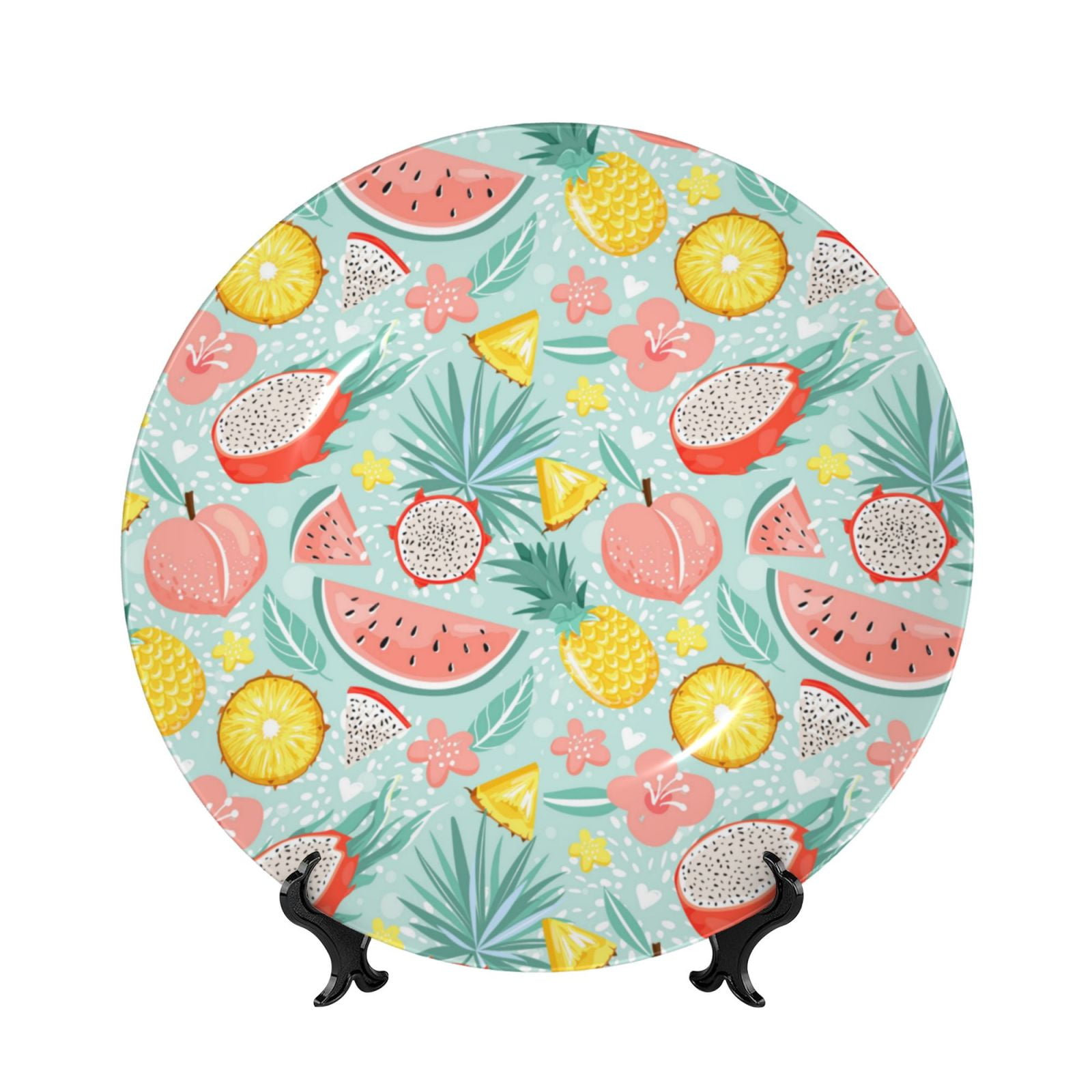 Daiia Bright Peach Printed Pattern Ceramic Plate Dinner Plates Bone ...