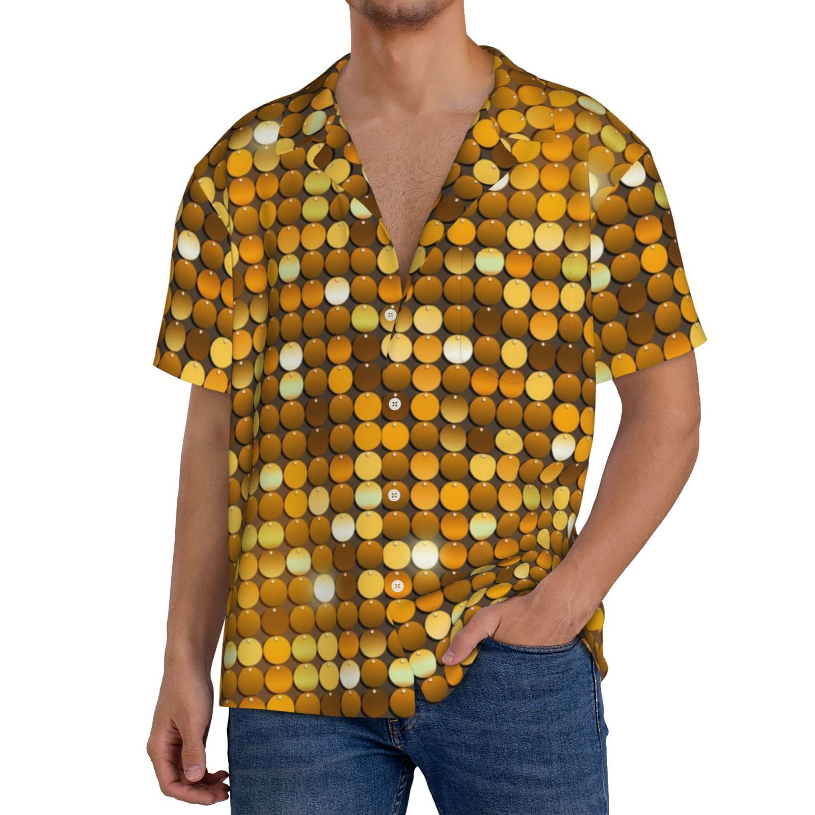 Daiia Bright Shiny Golden Men's Linen Shirts Short Sleeve Casual Shirts ...