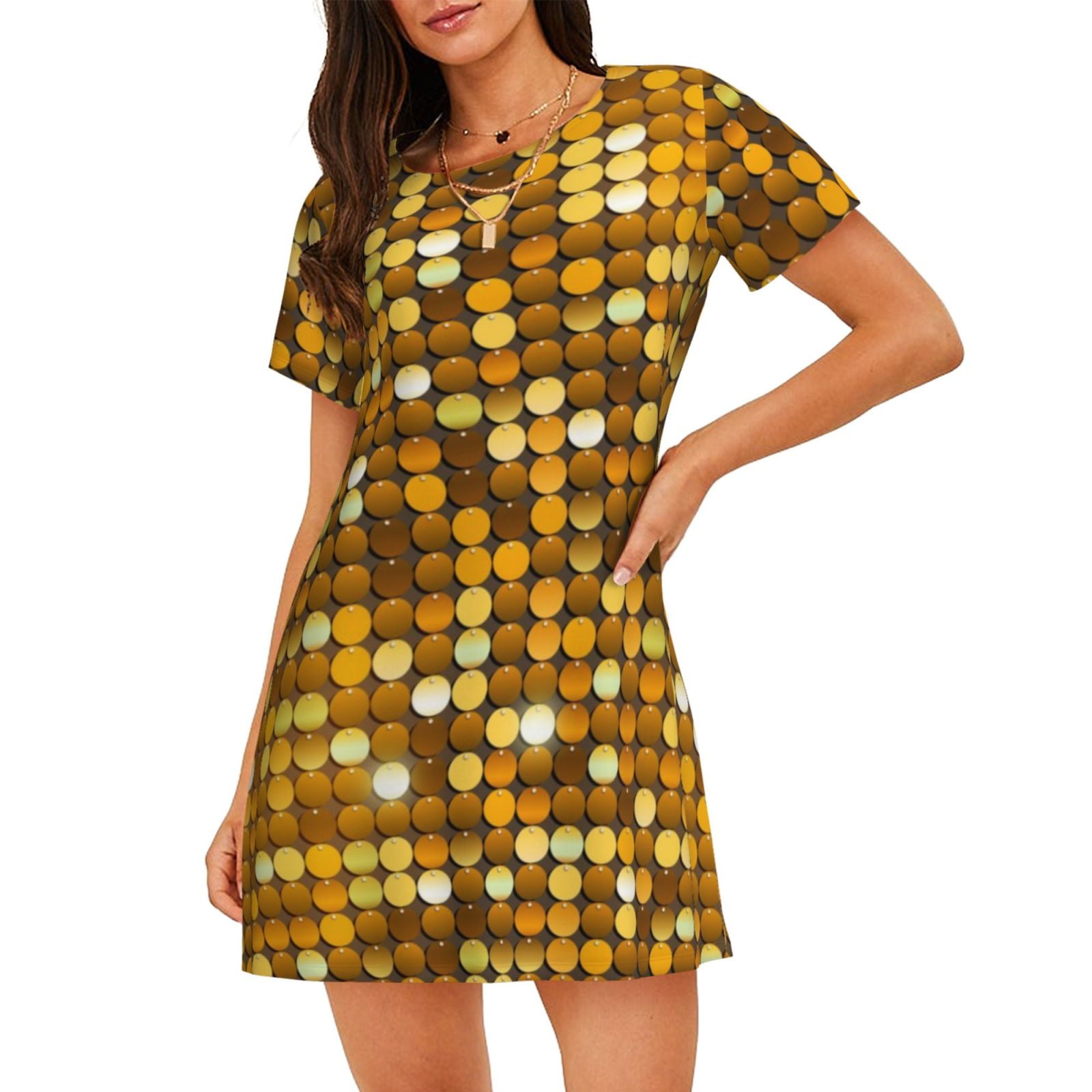 Daiia Bright Shiny Golden Print Women's Nightshirt Soft Nightgowns for ...