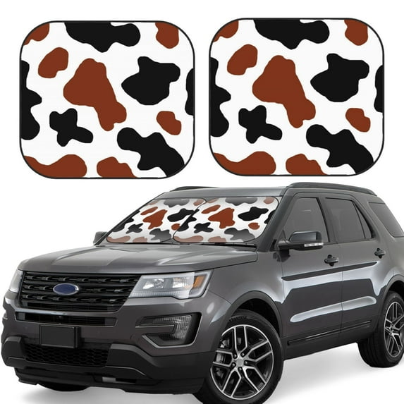 Daiia Brown Black Cow 2PCS Car Windshield Sun Shade, Foldable Sun ...