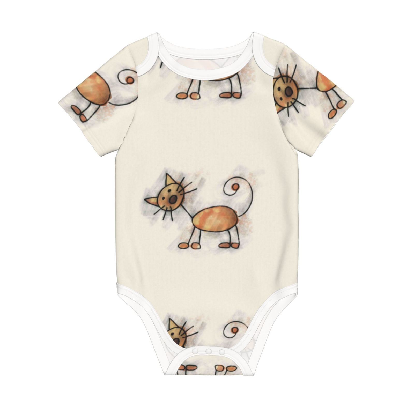 Daiia Brown Cat Cartoon Printed Unisex-Baby Short Sleeve Onesies ...