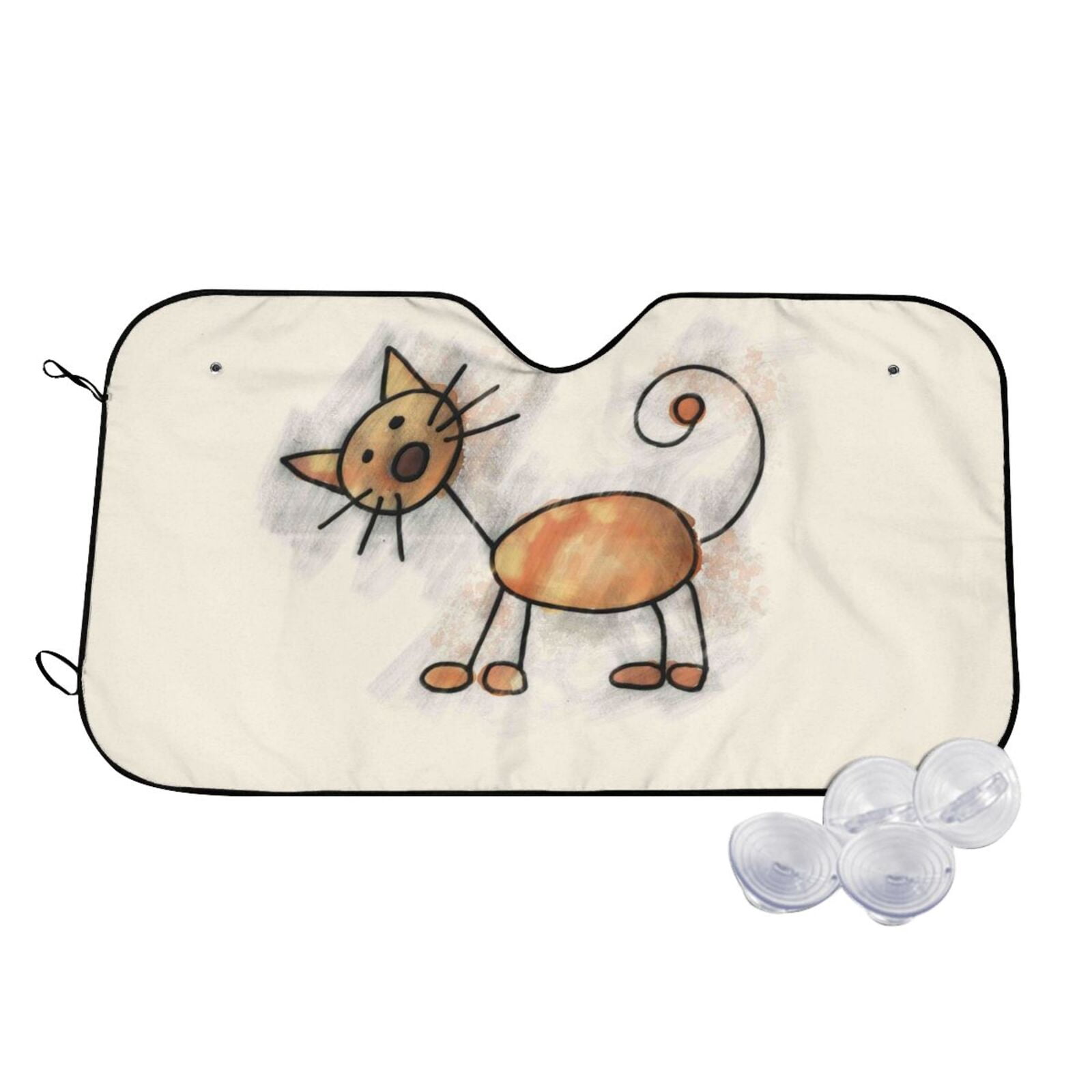 Daiia Brown Cat Cartoon Windshield Sun Shade for Car SUV Truck (Small ...
