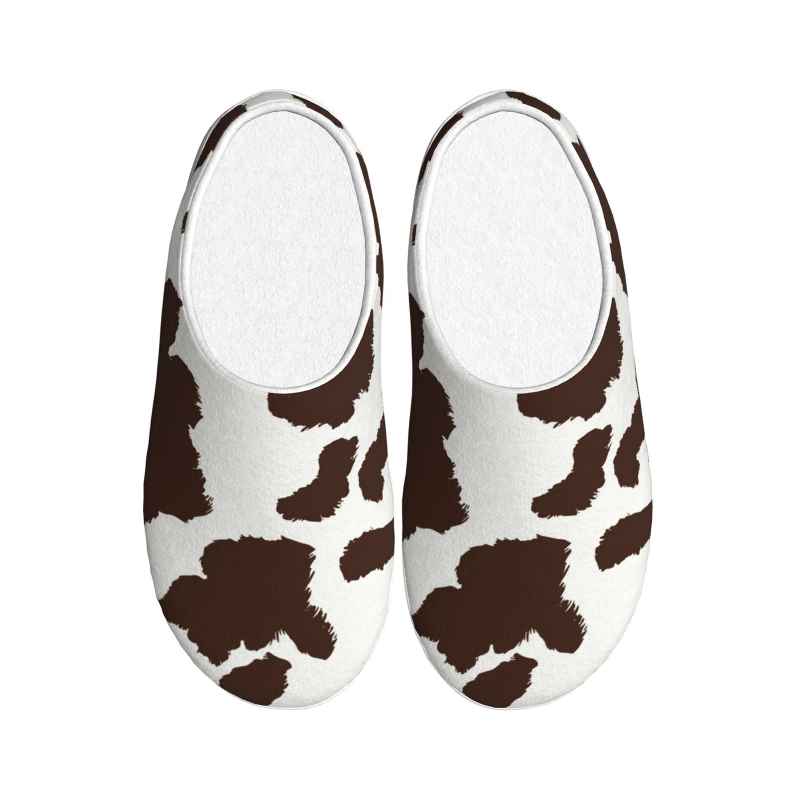 Daiia Brown Cow Print Women’s Fuzzy Slippers Memory Foam Lightweight ...