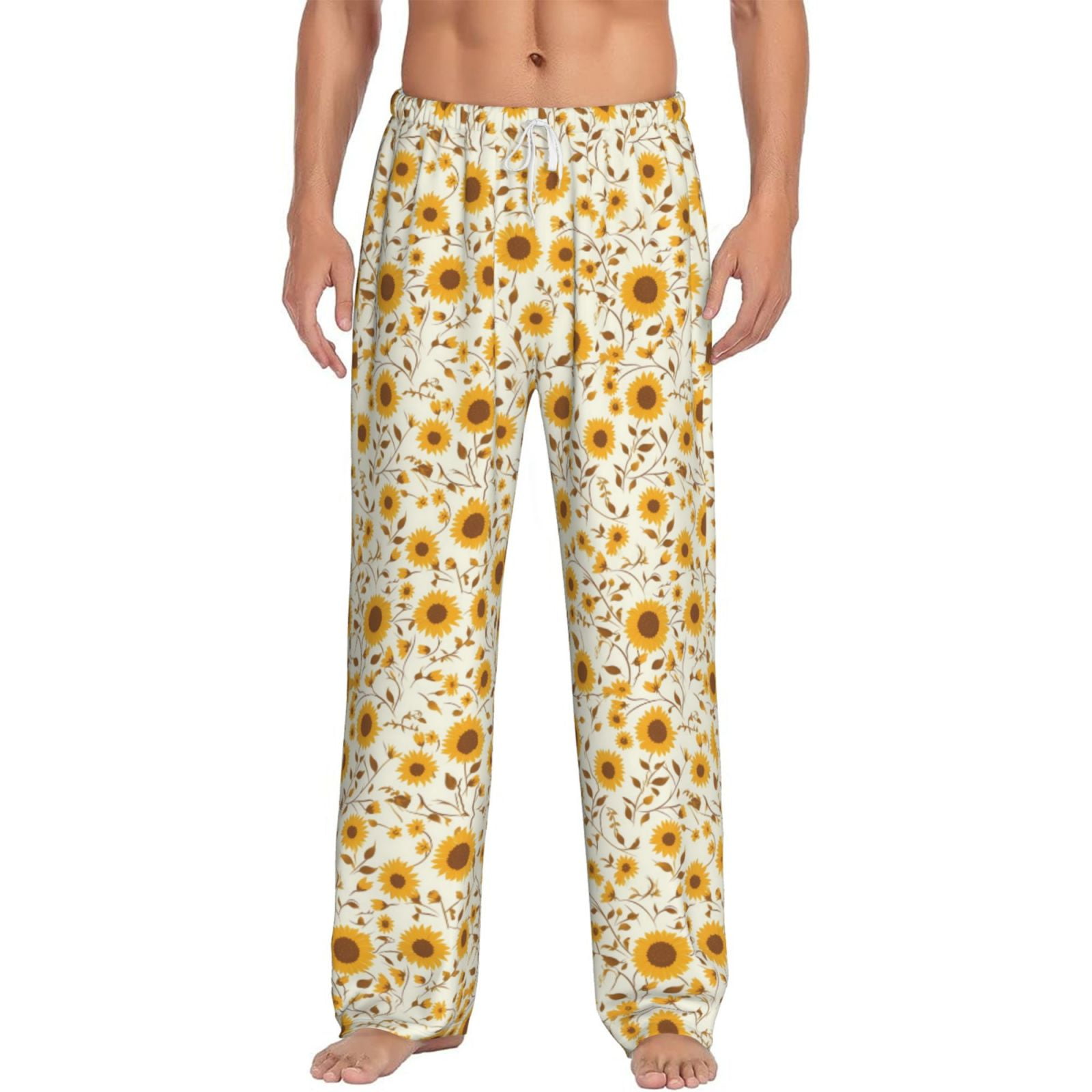 Daiia Brown Leaf Sunflower Men's Sleep Pant with Pockets and Drawstring ...