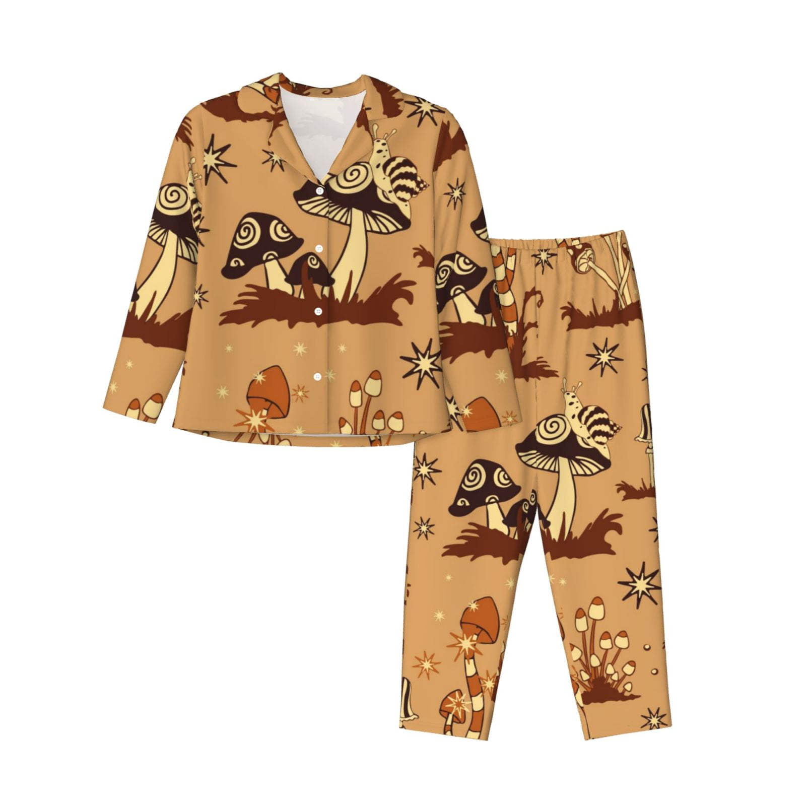 Daiia Brown Mushrooms for Women's Long-Sleeved Pajama Set – Soft ...