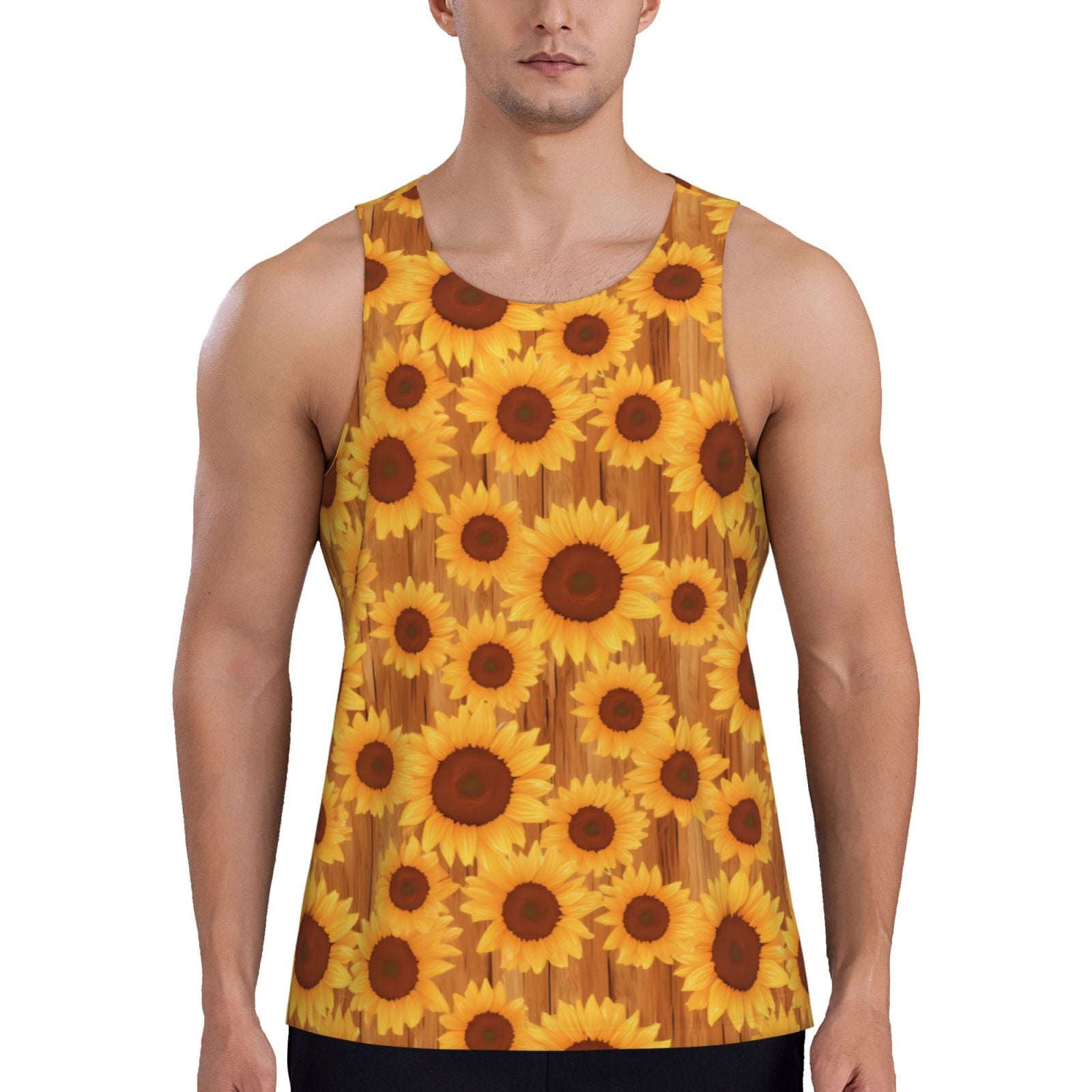 Daiia Brown Wood Grain Sunflower A Printed Men's Quick Dry Fit Muscle ...