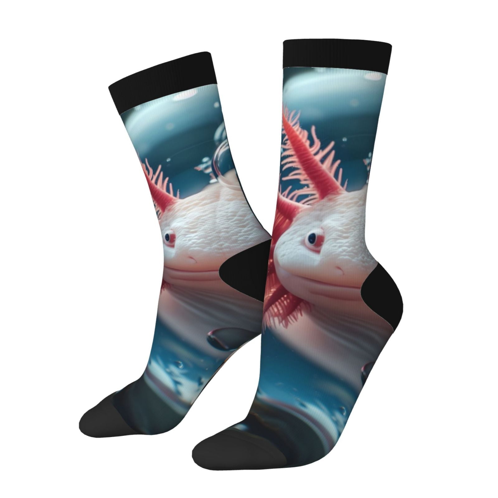 Daiia Bubbles Axolotl Fantasy Print Crew Socks – Soft Breathable Long ...