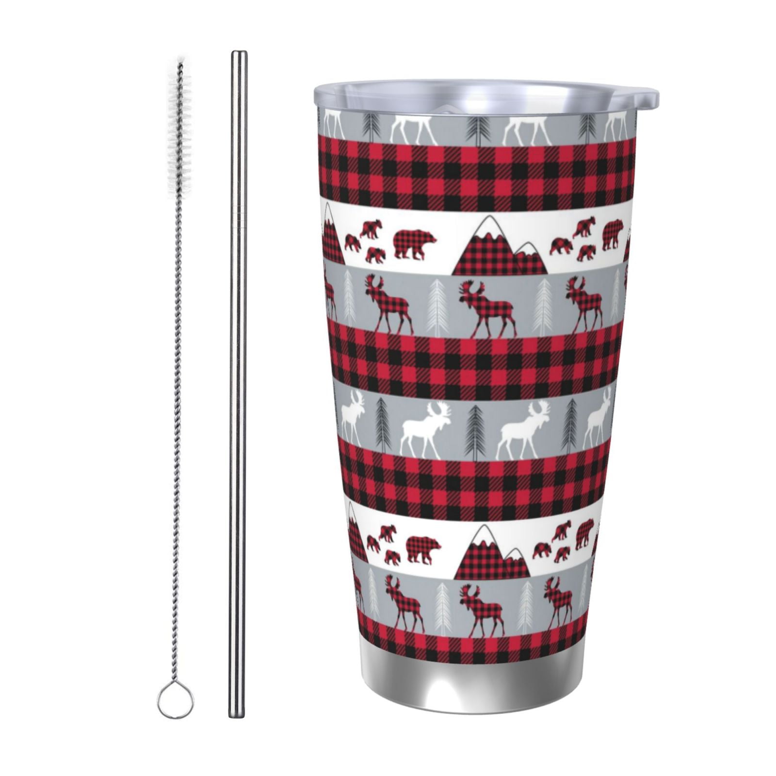 Daiia Buffalo Plaid Forest Printed 20oz Insulated Coffee Cup with Straw ...