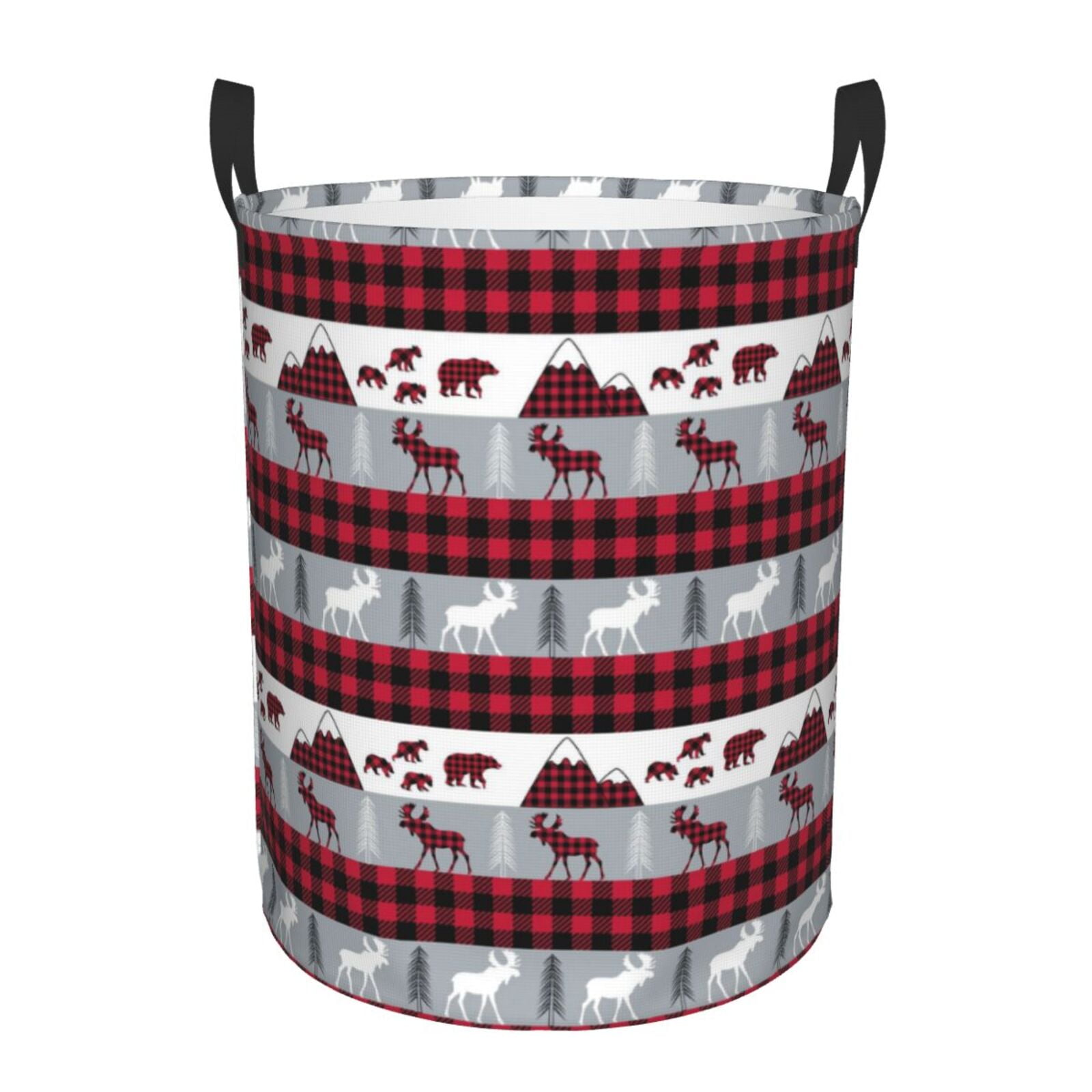 Daiia Buffalo Plaid Forest Round Laundry Basket with Handles Thickened ...