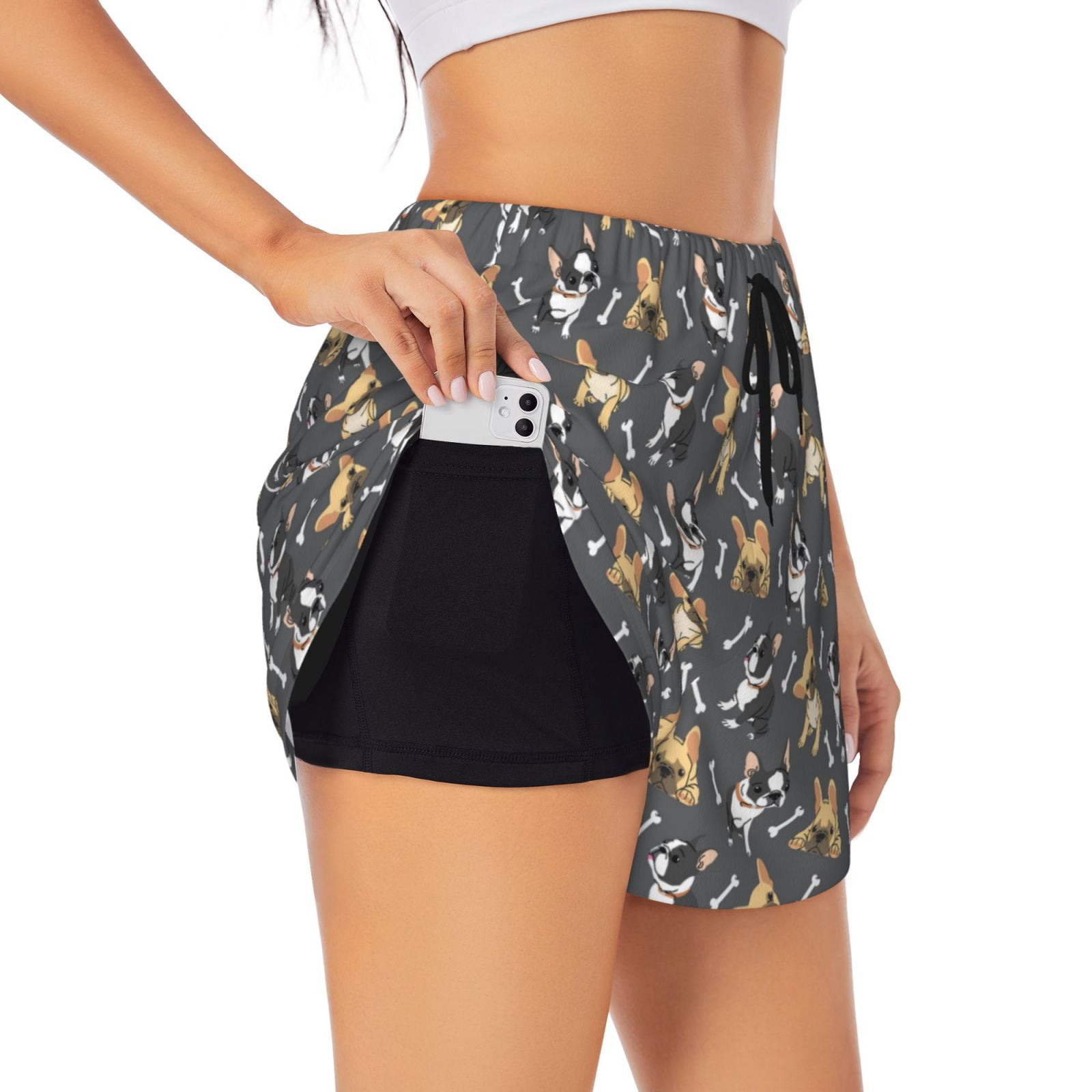 Daiia Bulldog And BONES Pattern Women's 2 in 1 Running Shorts ...