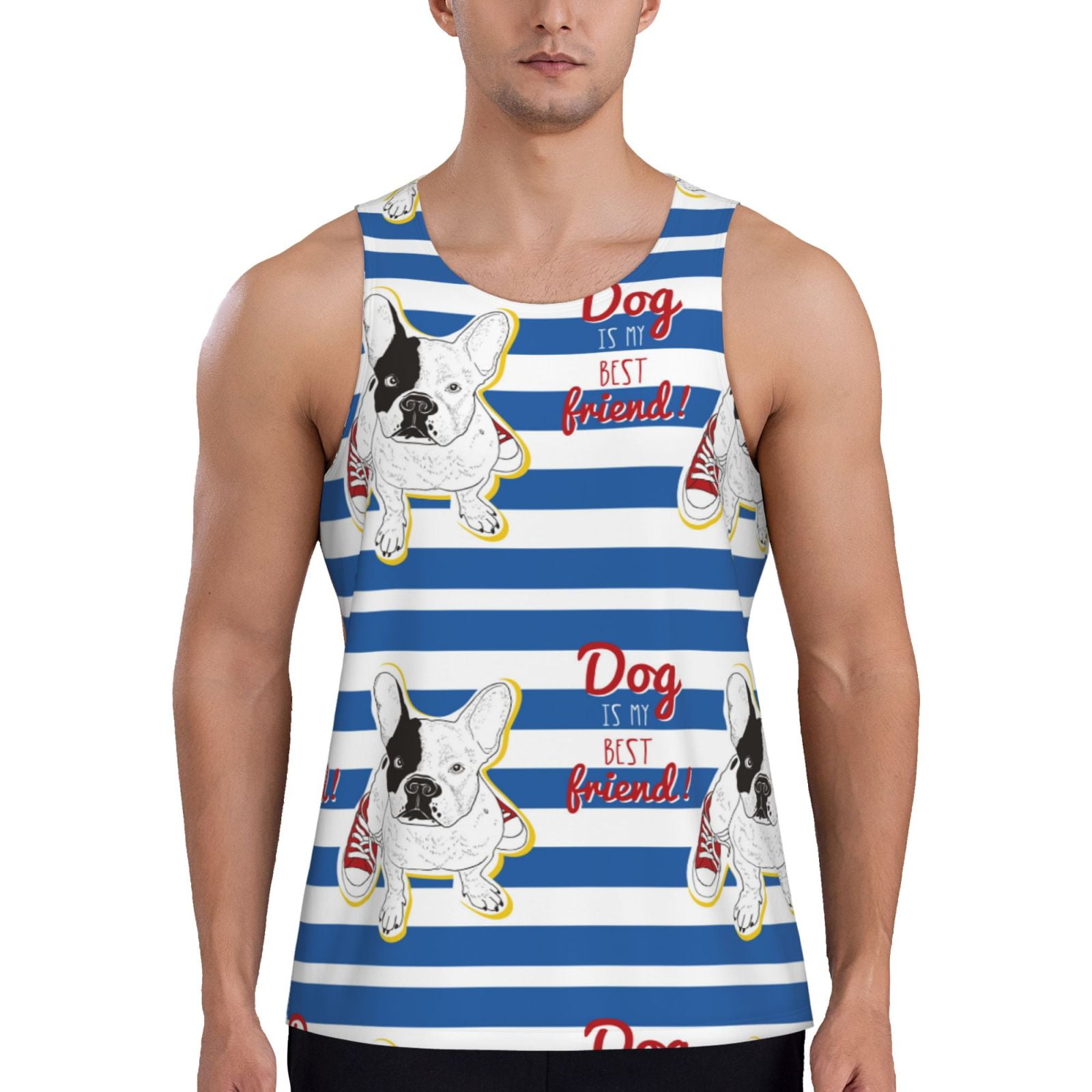 Daiia Bulldog Friend Printed Men's Quick Dry Fit Muscle Tank Top Slim ...