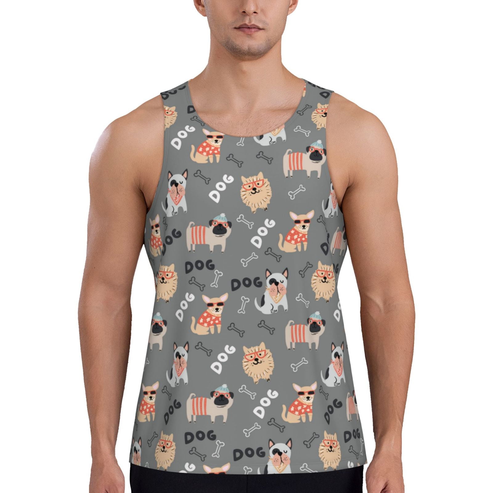 Daiia Bulldog Printed Men's Quick Dry Fit Muscle Tank Top Slim-Fit Tank ...