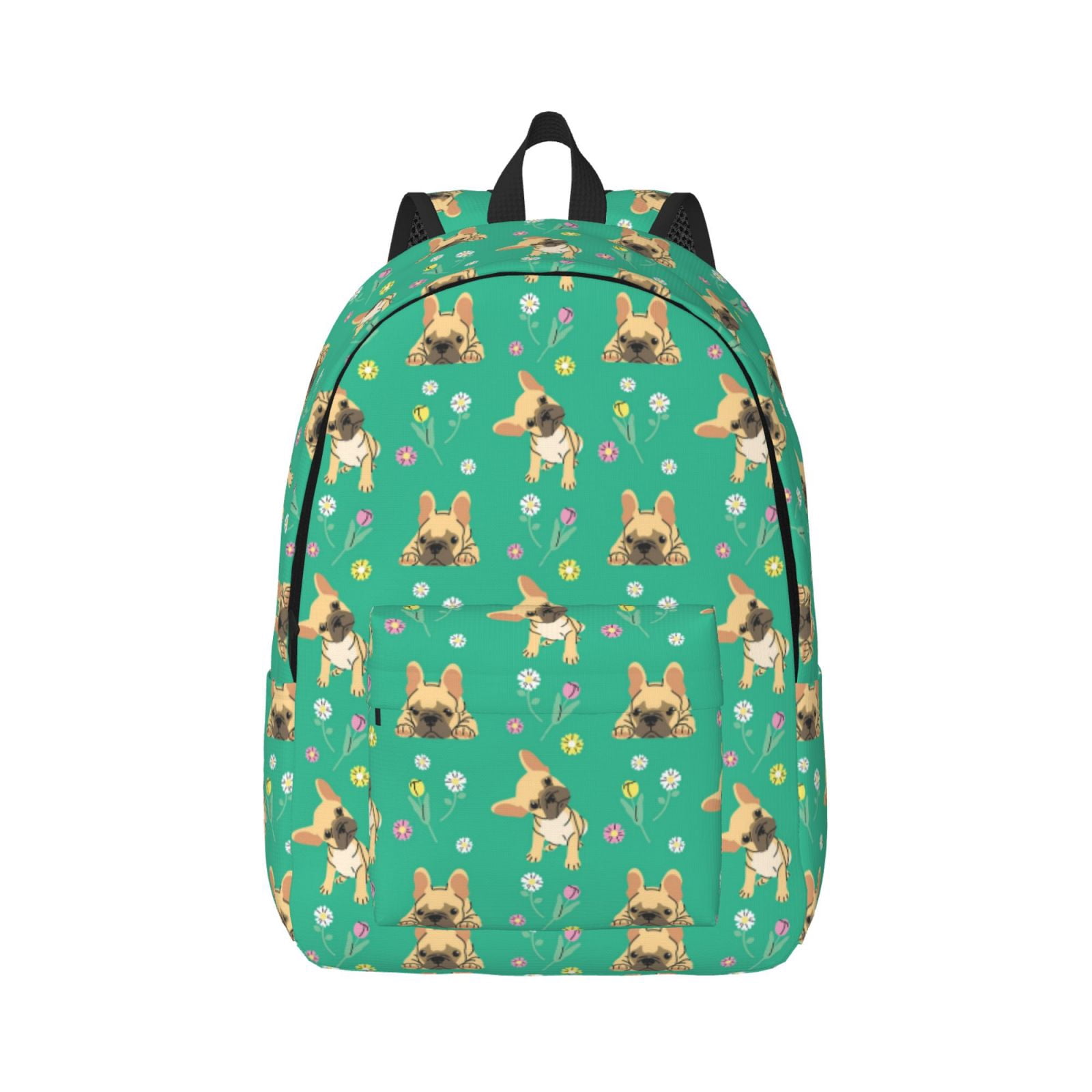 Daiia Bulldog Puppy Flower Vintage Canvas Backpack for Men and Women ...