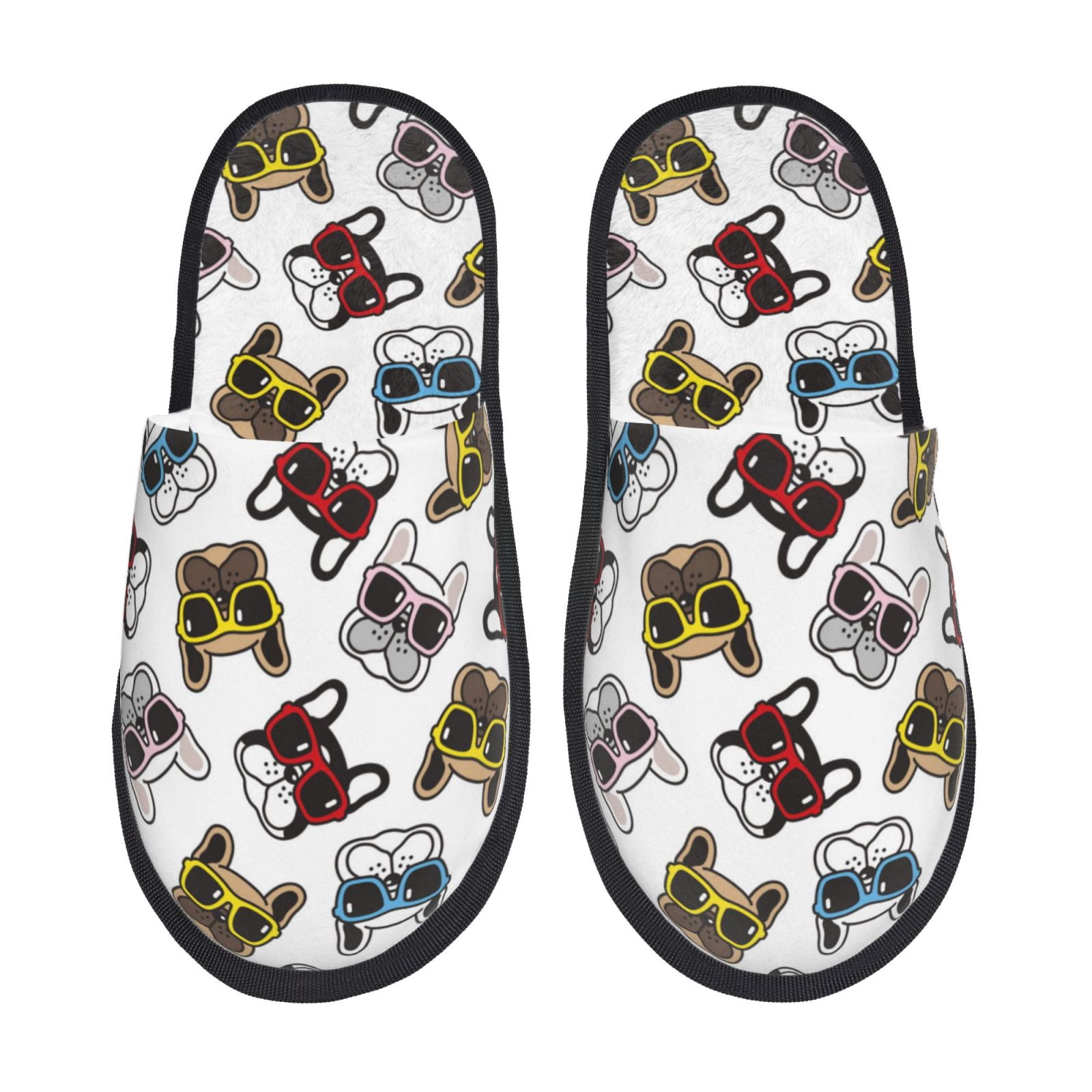 Daiia Bulldog Sunglasses Face Pattern Furry Slippers for Women and Men ...