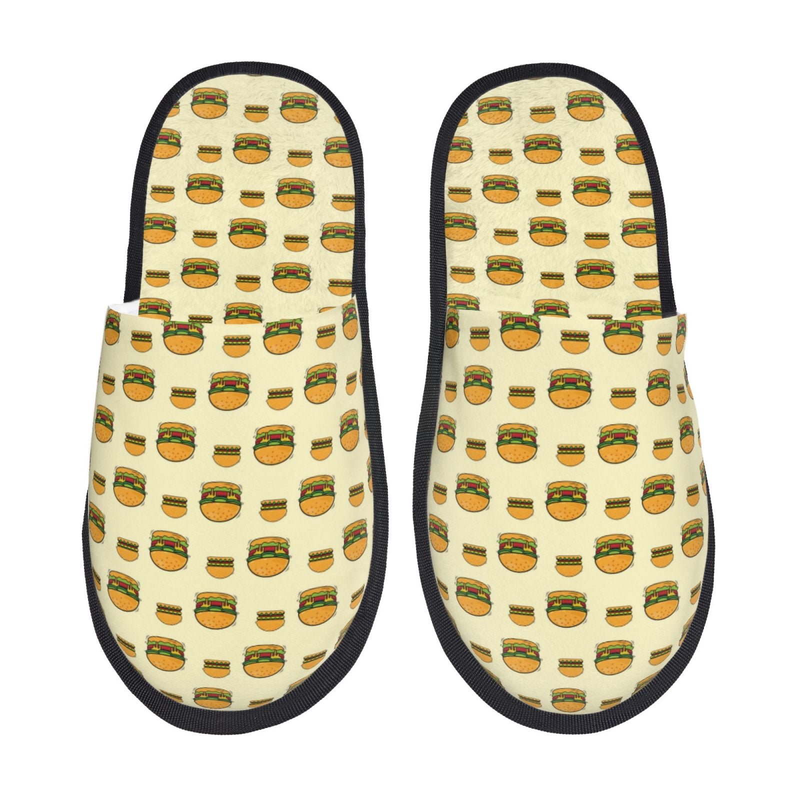 Daiia Burgers And Hot Dogs Pattern Furry Slippers for Women and Men ...