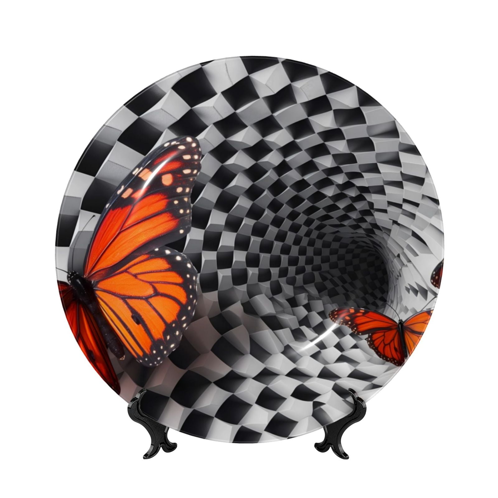 Daiia Butterflies Optical Illusion Printed Pattern Ceramic Plate Dinner ...