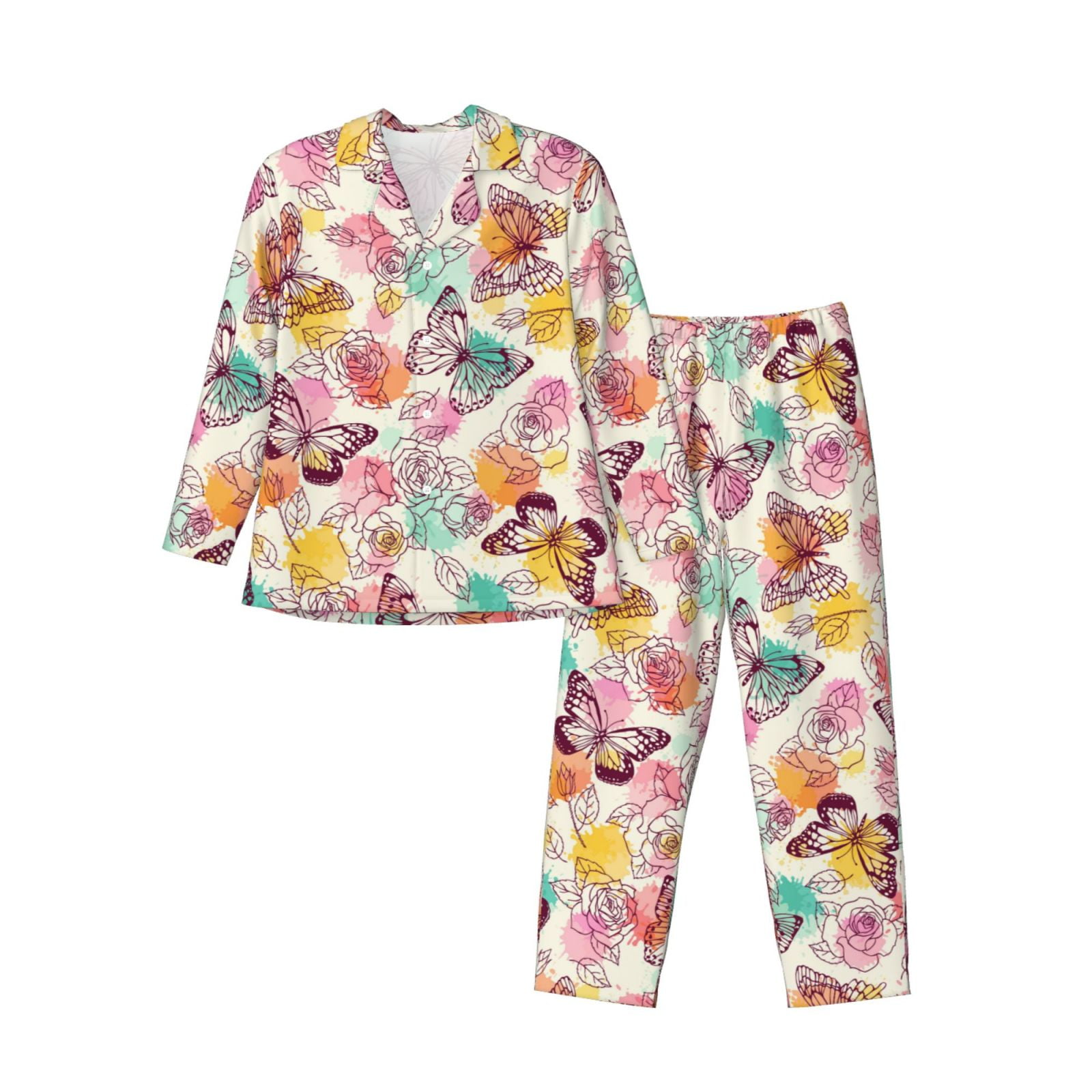 Daiia Butterflies and Roses for Men's Long-Sleeved Pajama Set – Soft ...