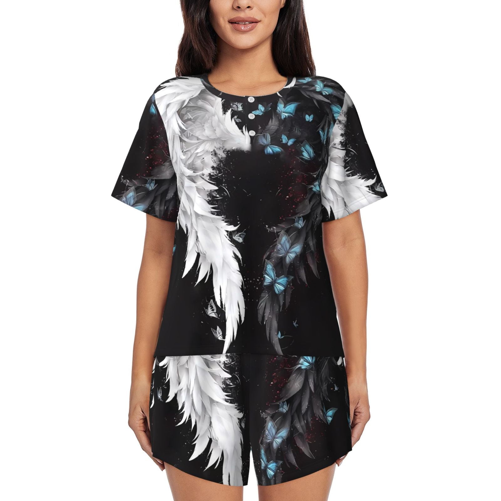 Daiia Butterfly Angel Wings Art Pattern Womens Pajama Sets Short Sleeve ...