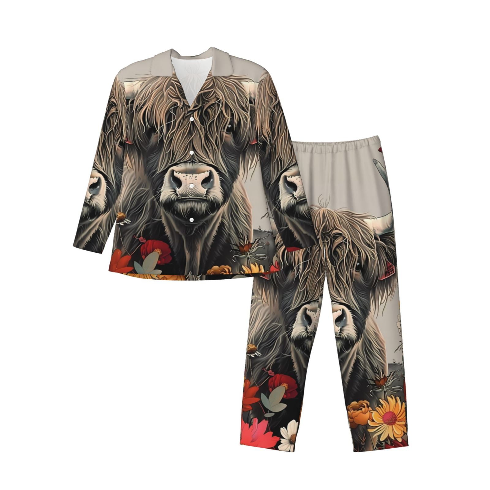 Daiia Butterfly Cow With Flowers for Men's Long-Sleeved Pajama Set ...