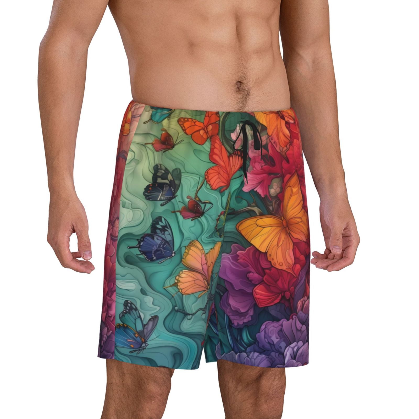 Daiia Butterfly Flower Cascade Mens Woven Stretch Pajama Short,Short ...