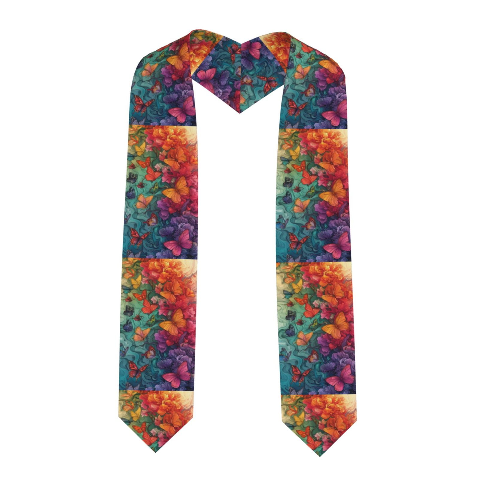 Daiia Butterfly Flower Cascade Pattern Graduation Shawl Stole – Satin ...