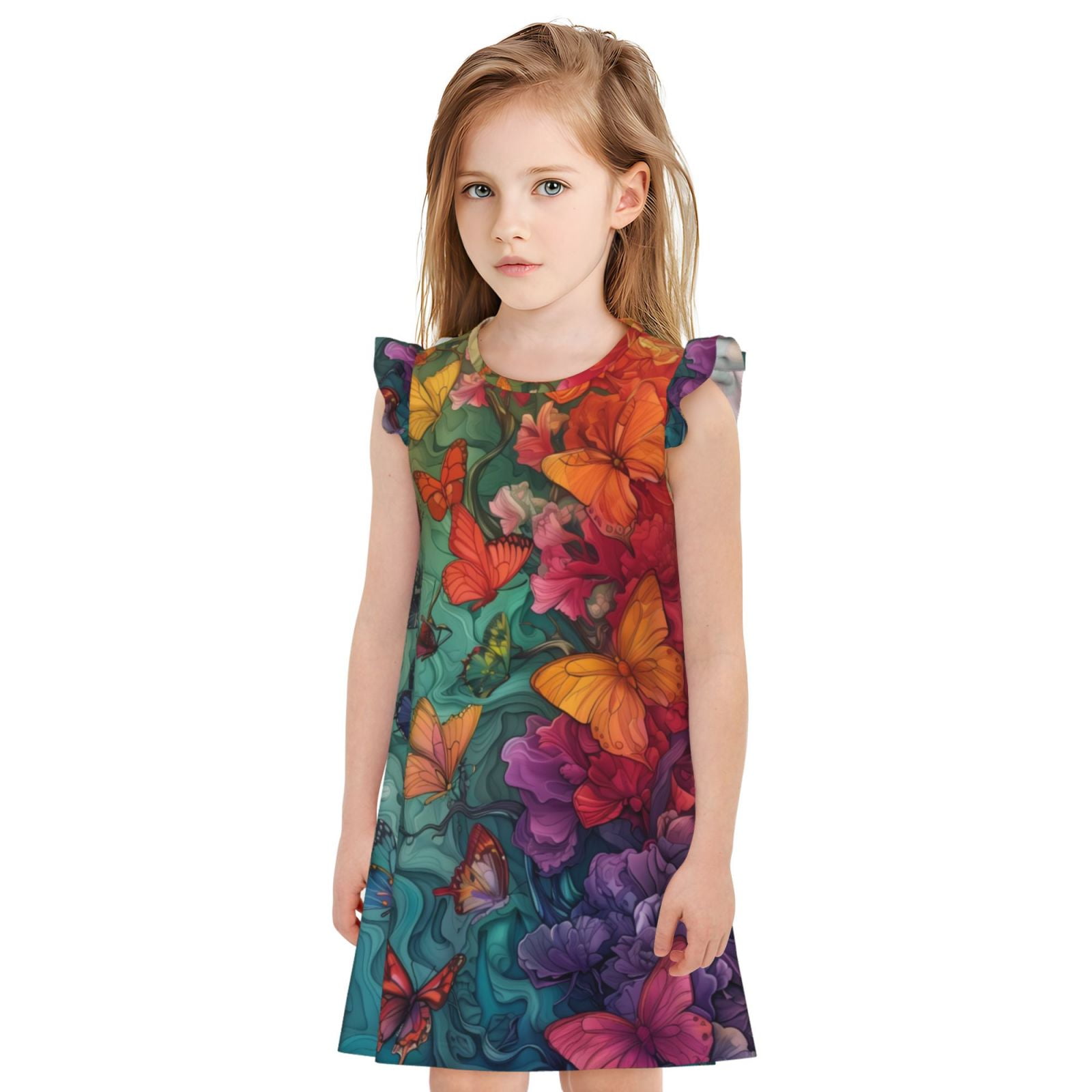 Daiia Butterfly Flower Cascade Print Girls Nightgowns, Unicorn ...