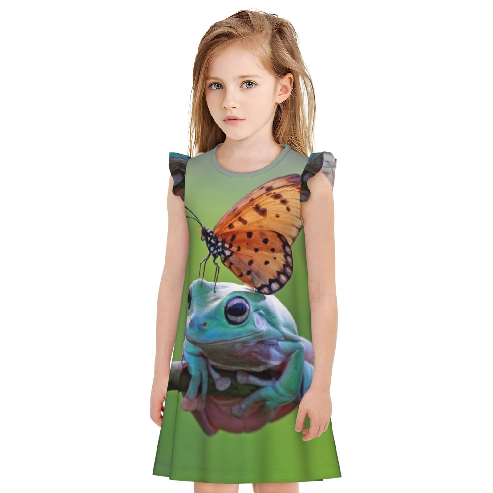 Daiia Butterfly Landing On Head Dumpy Frog Print Girls Nightgowns ...