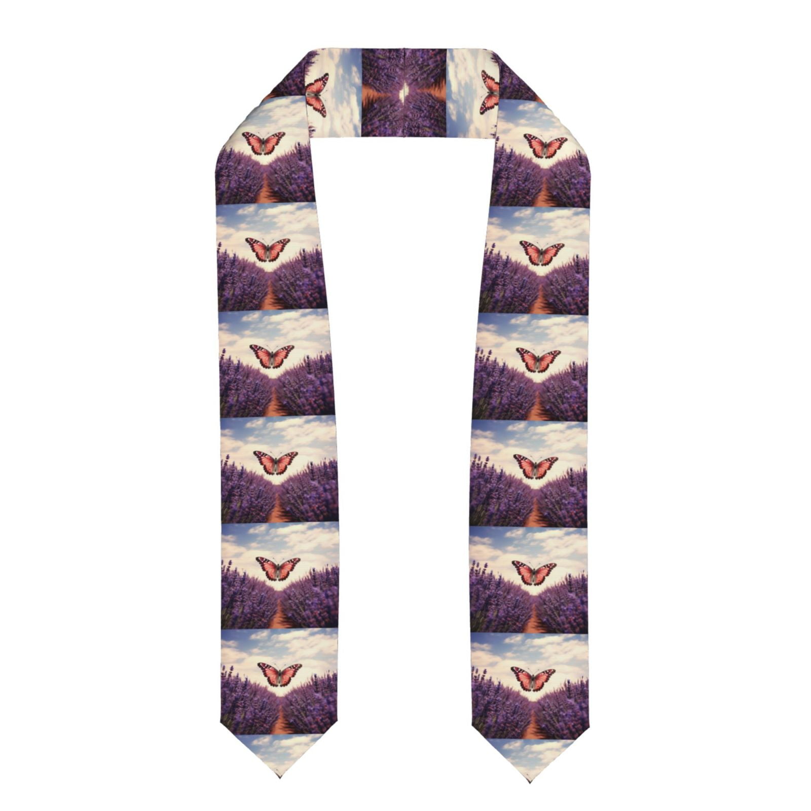 Daiia Butterfly Over Lavender Pattern Graduation Shawl Stole – Satin ...
