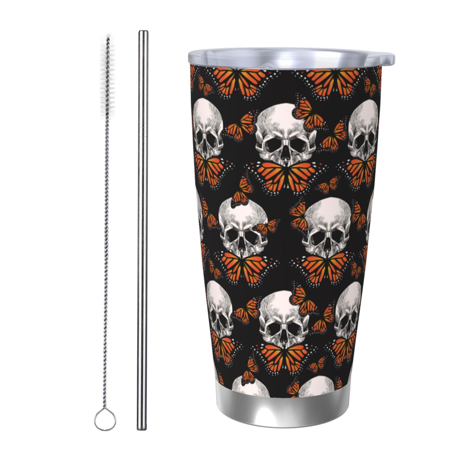 Daiia Butterfly Skull Printed 20oz Insulated Coffee Cup with Straw ...