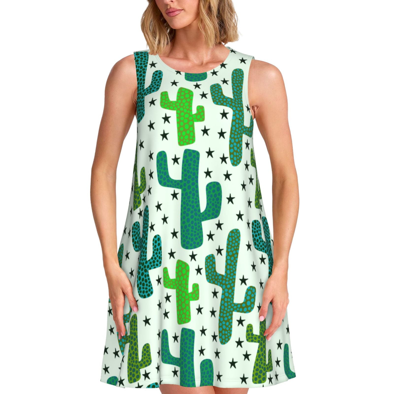 Daiia Cactus 1 Print Women's Dresses 2025 Trendy Short sleeve Dresses ...